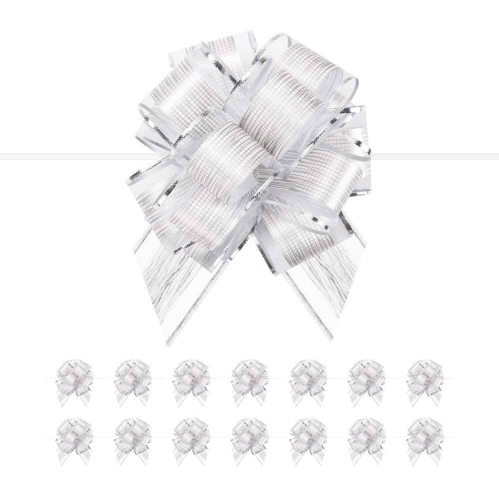 BAKIPACK 15 Silver Gift Bows Large, Pull Bows for Presents, Gift Bows ...