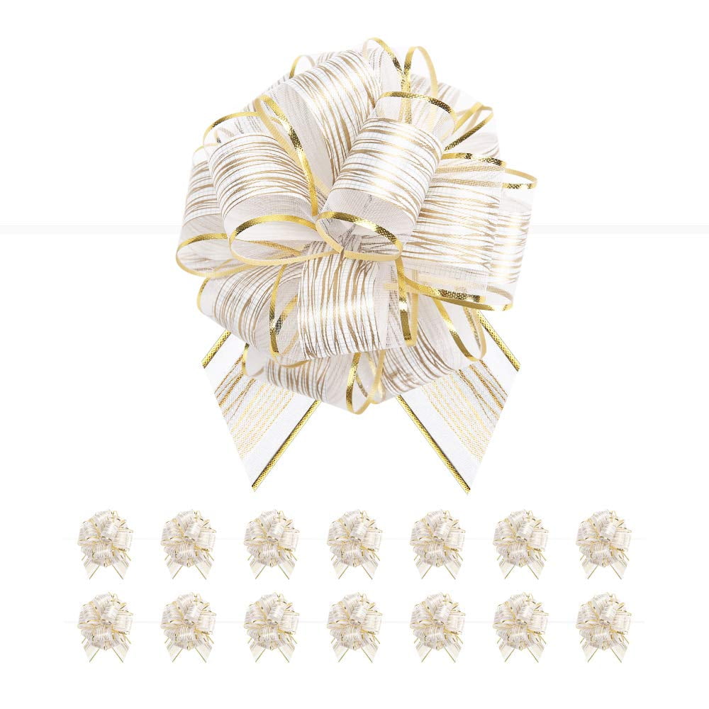 BAKIPACK 15 White Gift Bows Large, 6 inches, Gift Pull Bows for ...
