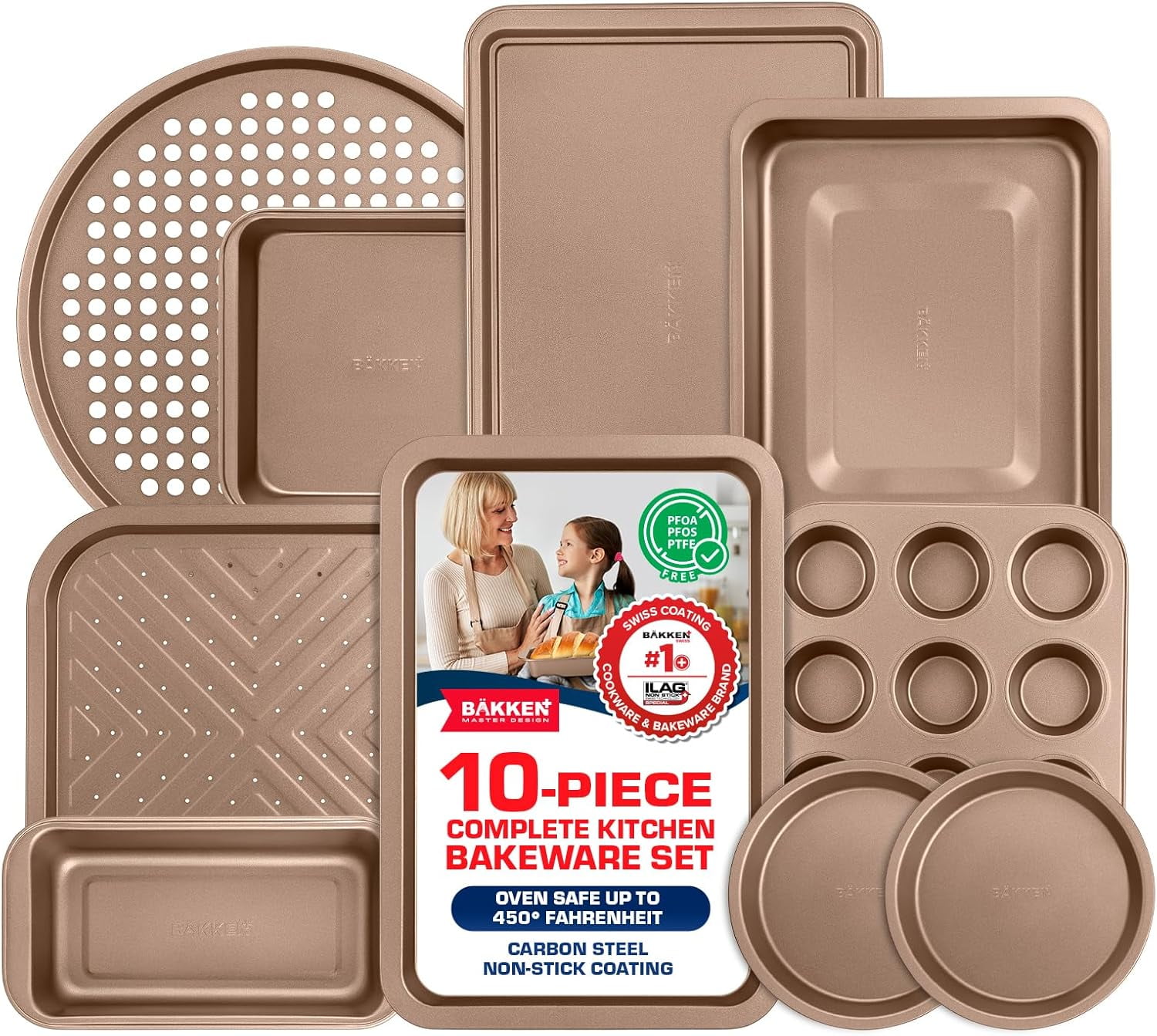 BAKKEN 10-Piece Baking Pan Set - Nonstick Carbon Steel Bakeware ...