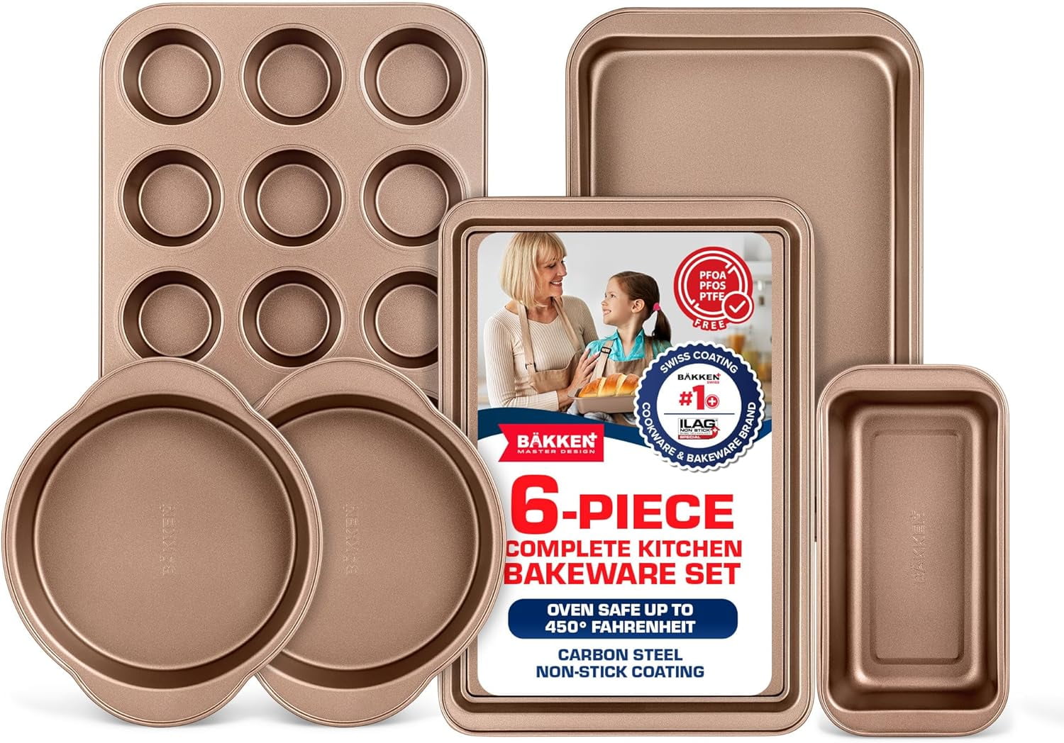 Bakken- Swiss 6-Piece Kitchen Baking Pan Set - Commercial Grade Carbon ...