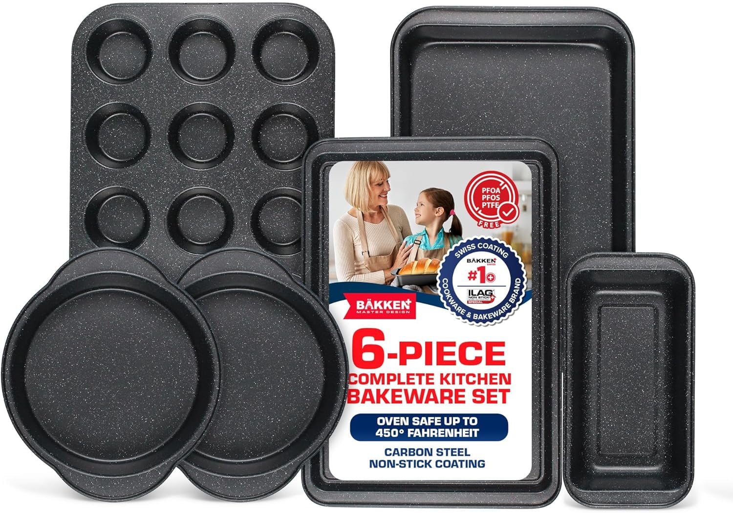 Bakken- Swiss 6-Piece Kitchen Baking Pan Set - Commercial Grade Carbon ...