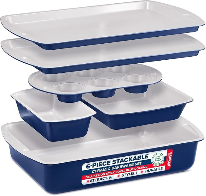 BAKKEN 6-Piece Kitchen Baking Pan Set - Royal Blue Color with Gray ...
