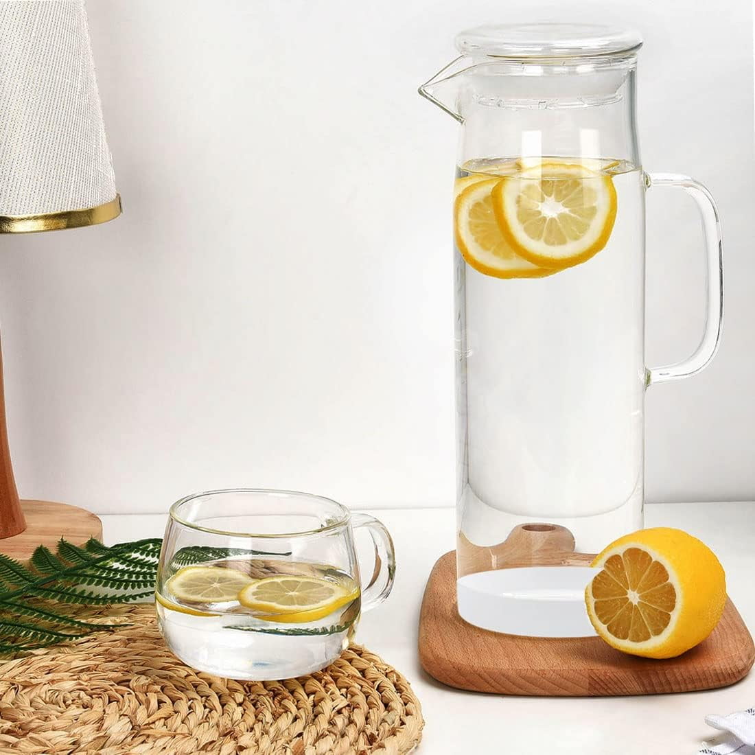 BAKOD Glass Pitcher with Lid Glass Water Carafe with Handle, Fridge ...
