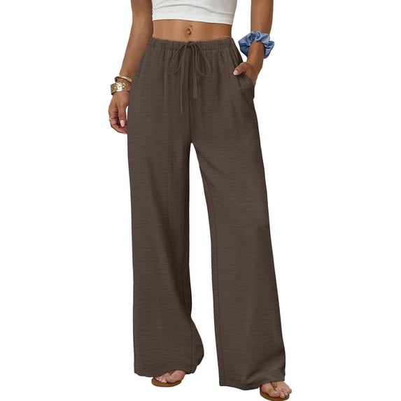 BAKREP Wide Leg Pants for Women Flowy Palazzo Drawstring Elastic Waist ...