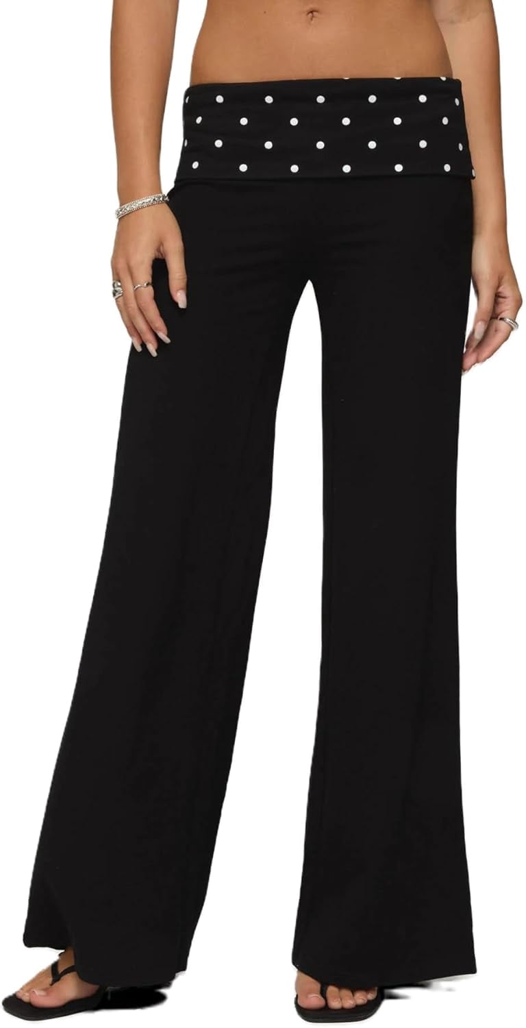 BAKREP Women's High Waisted Wide Leg Palazzo Pants, Women Fold Over ...