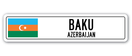 BAKU AZERBAIJAN Street Sign Azerbaijani flag city country road wall ...