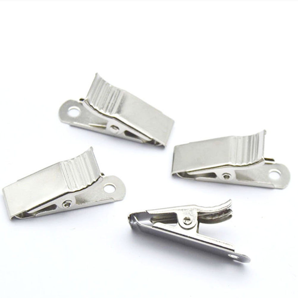 BALAHAPY 100Pcs Metal Badge Clips for ID Card Holder Silver Rectangular ...