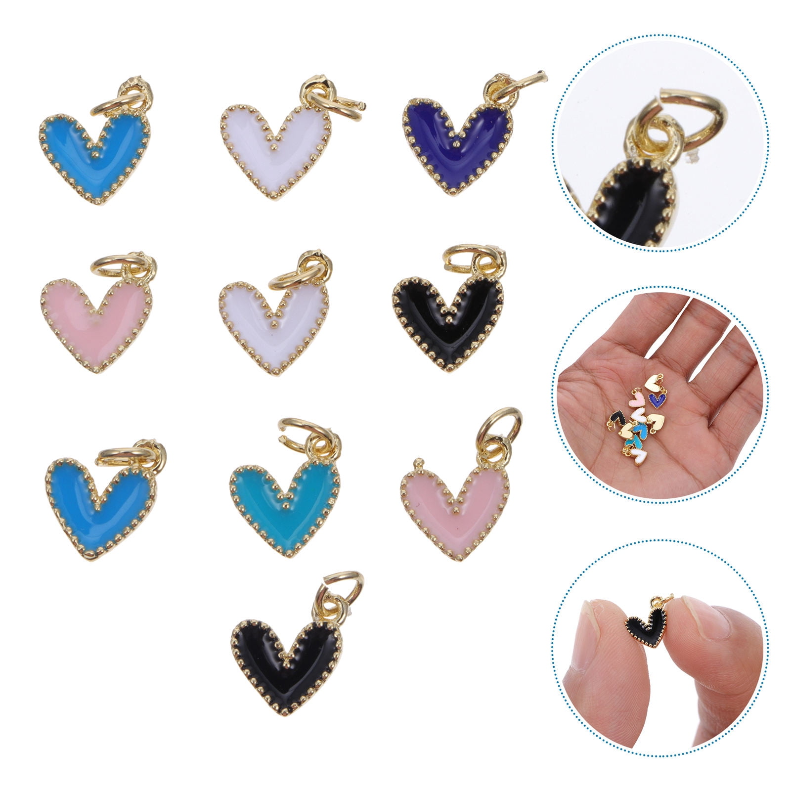 BALAHAPY 10Pcs Heart Shaped Charms Pendants Copper Enamel Diy Projects ...