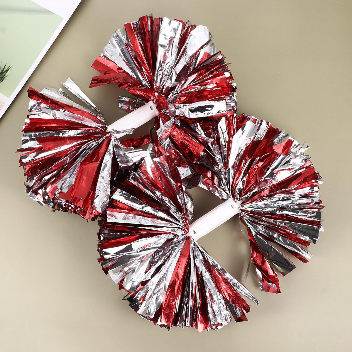 BALAHAPY 2Pack Cheerleading Pom Poms for Competition in Red and Silver ...