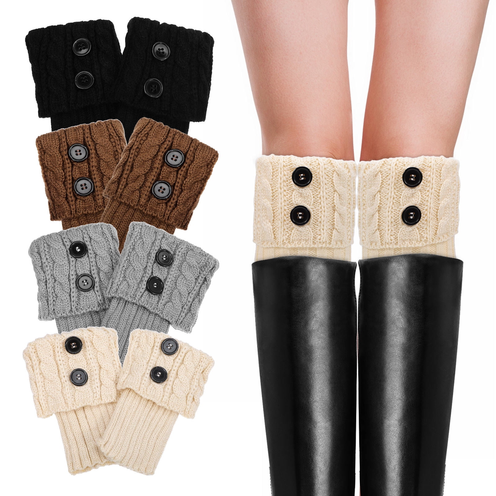 BALAHAPY 4 Pairs Boot Toppers Cuffs For Women Light Grey And Beige ...