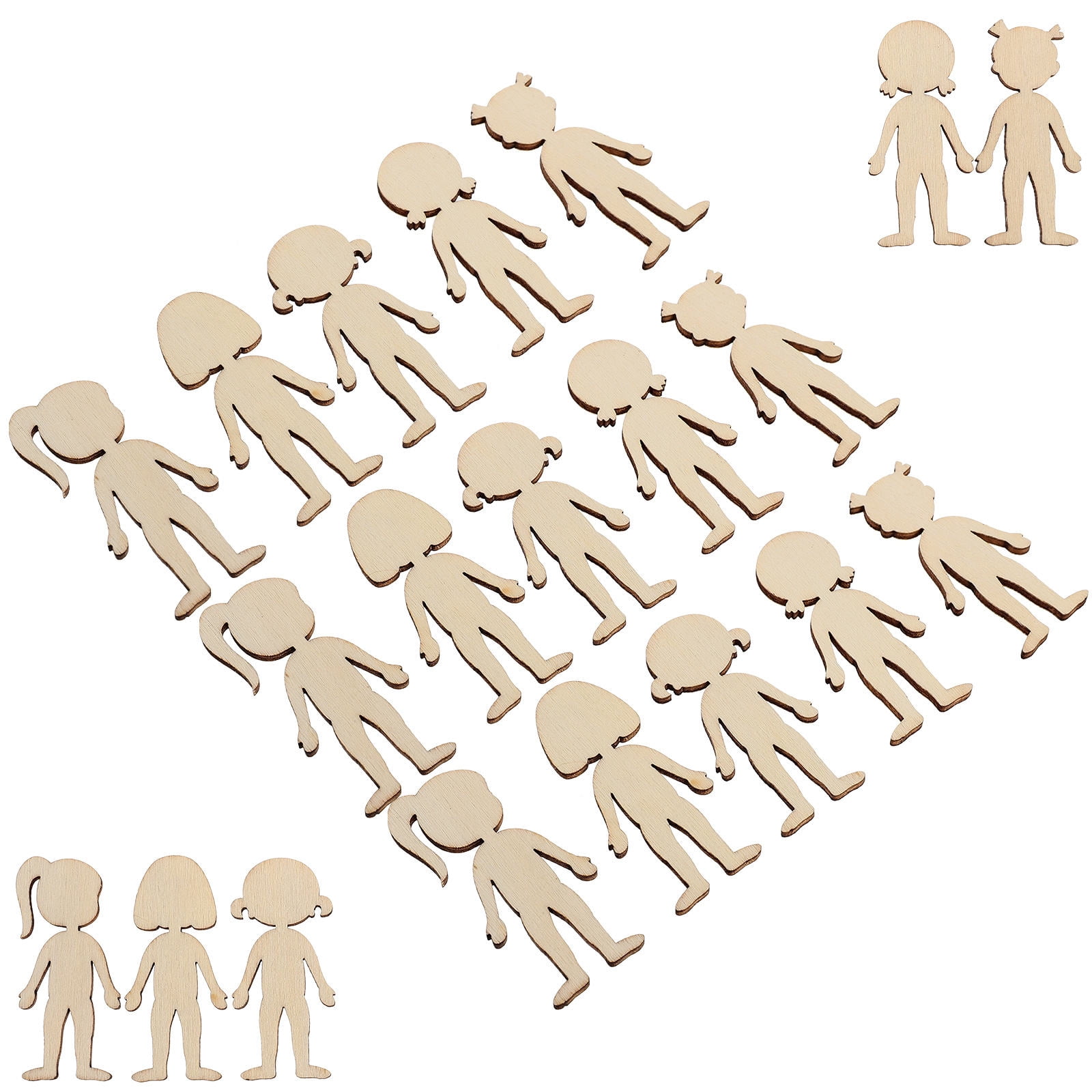 BALAHAPY 50Pcs Girls Figure Shape Wooden Figurine Cutout for Home ...