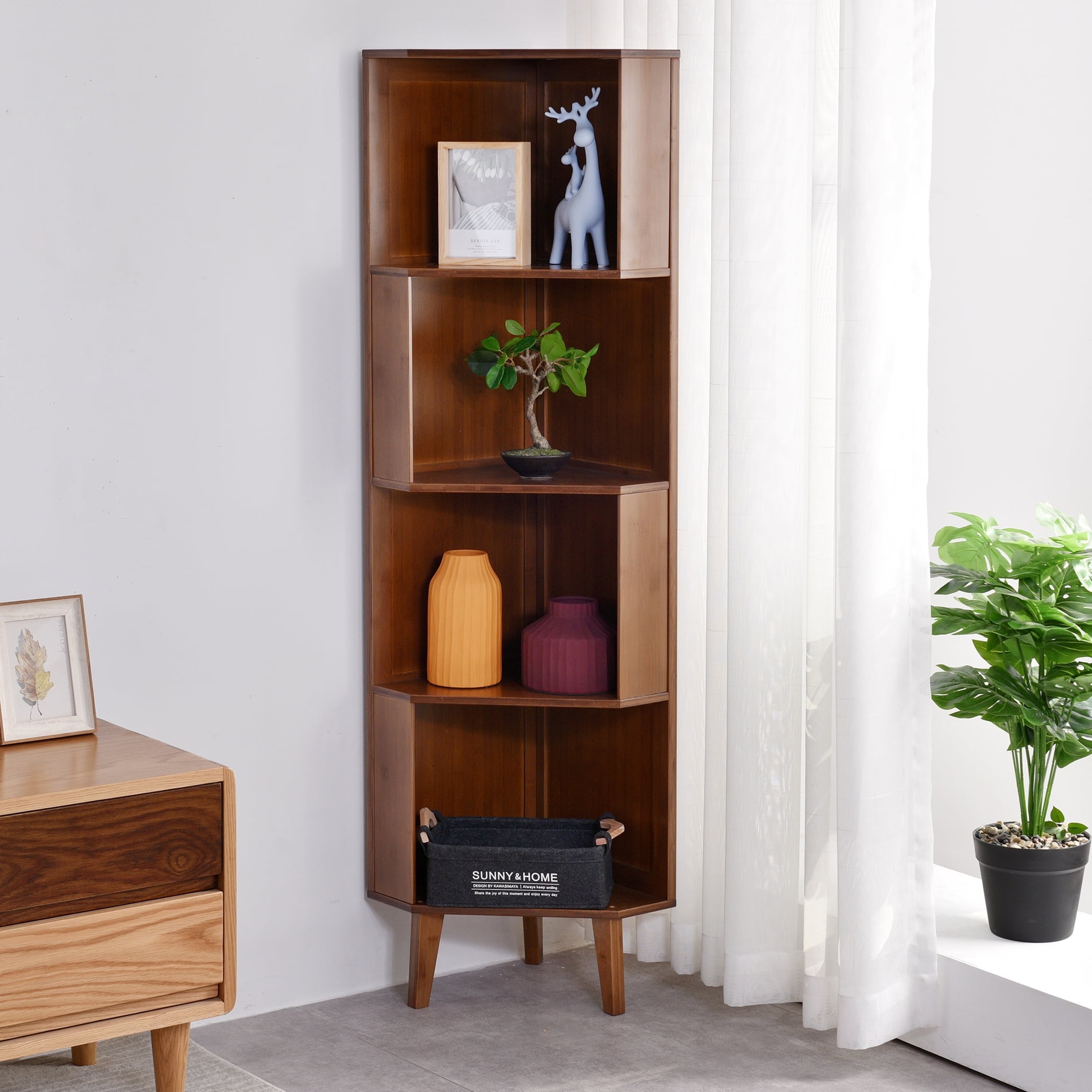 BALANBO 4-Bookcase Industrial Corner Shelf, Multifunctional Display ...