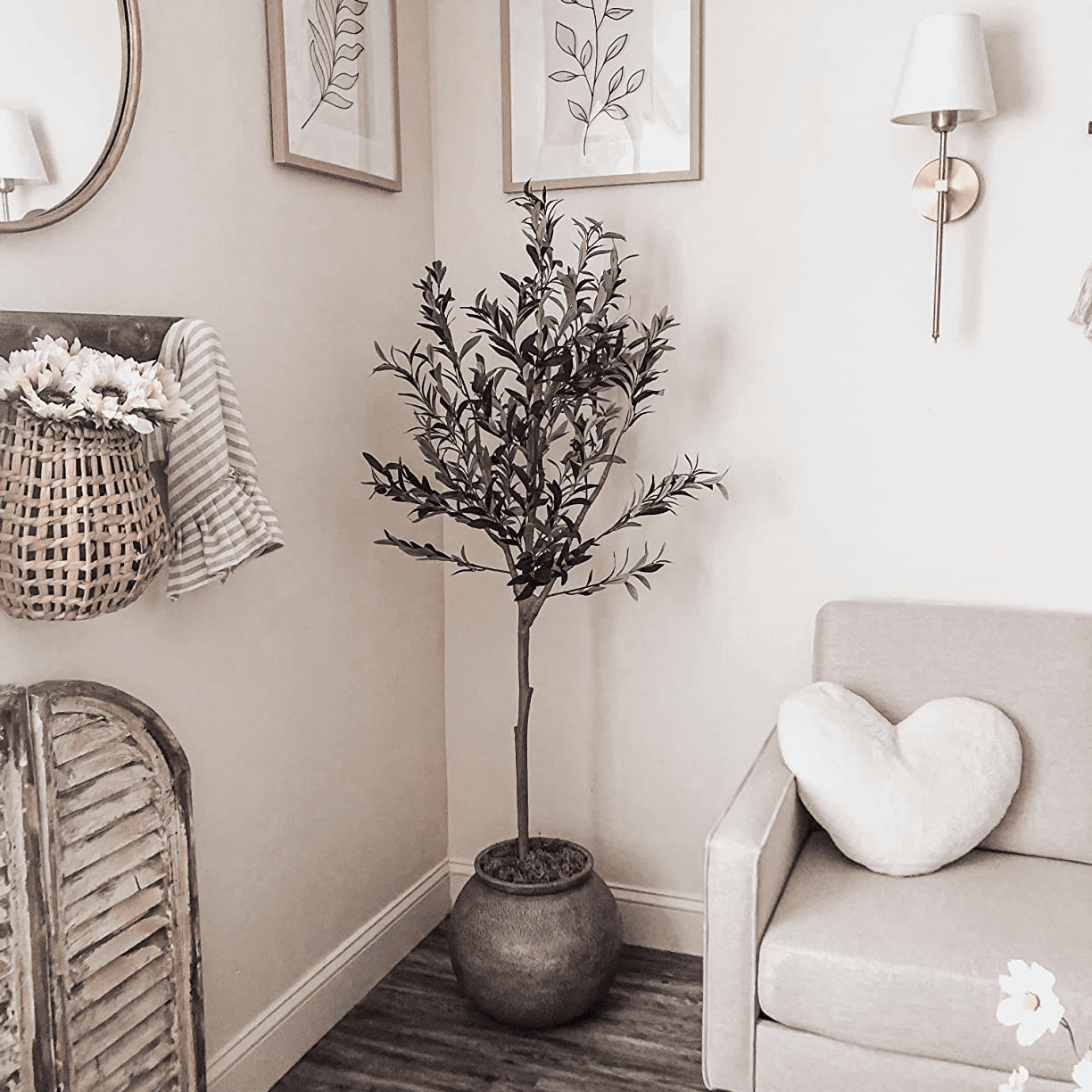BALANBO 4ft Artificial Olive Tree Faux Silk Plant , Indoor Fake Potted ...