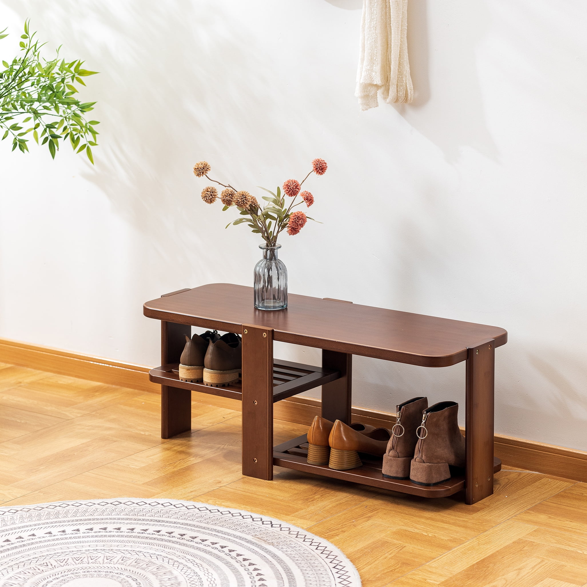BALANBO Bamboo Shoe Rack for Entryway Shoe Bench & Entryway Bench, 2 ...