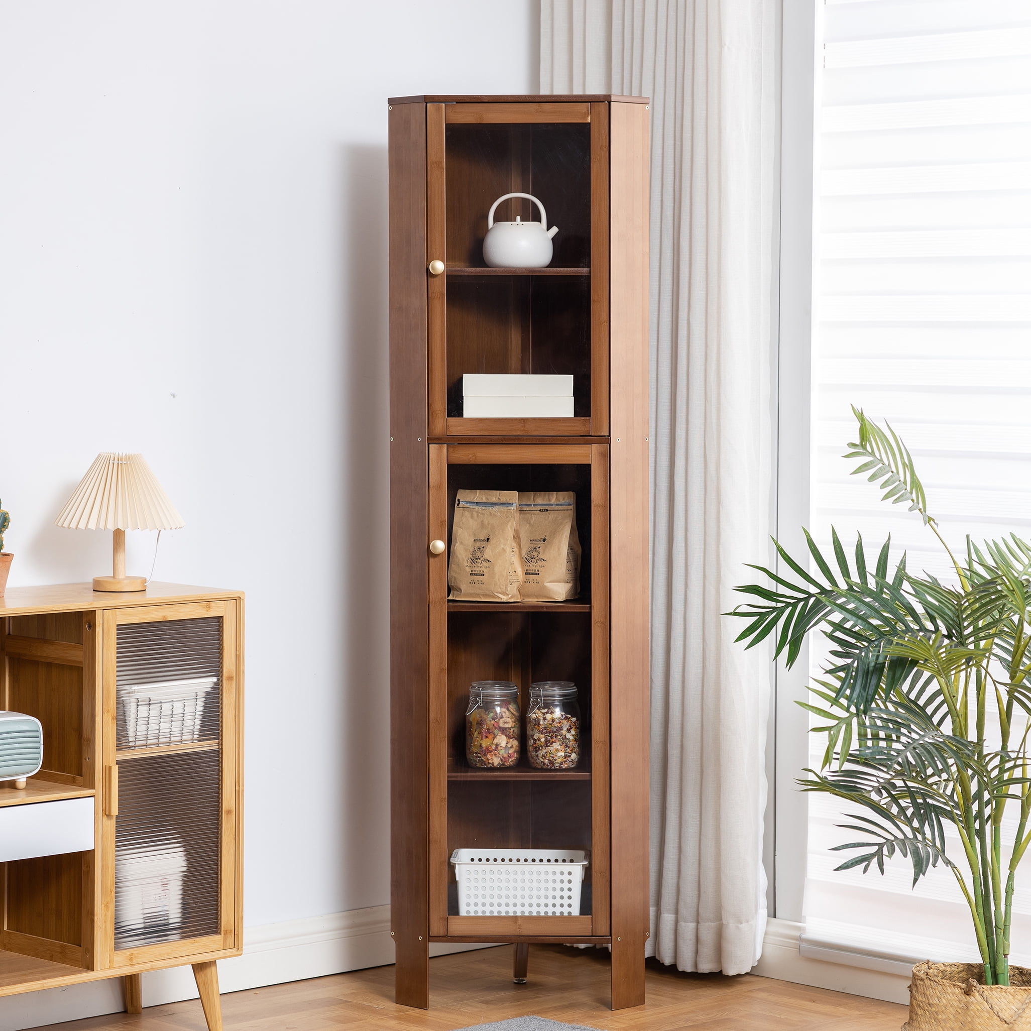 BALANBO Bookshelf Kitchen Cabinets with Doors and Shelves Bookcase ...