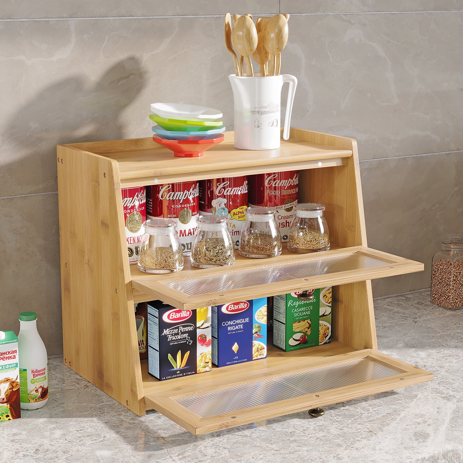 BALANBO Bread Box for Kitchen Countertop Bamboo Bread Storage Container ...