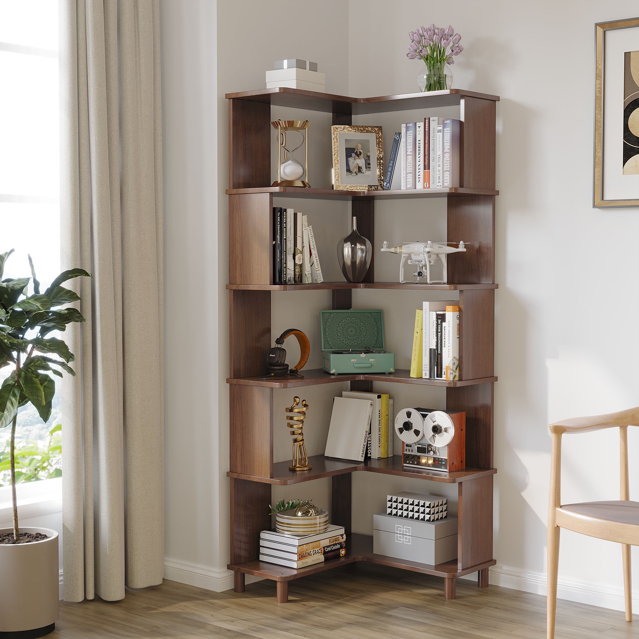BALANBO Wooden Corner Bookshelf, Multi-Layer Display, Book Storage for ...