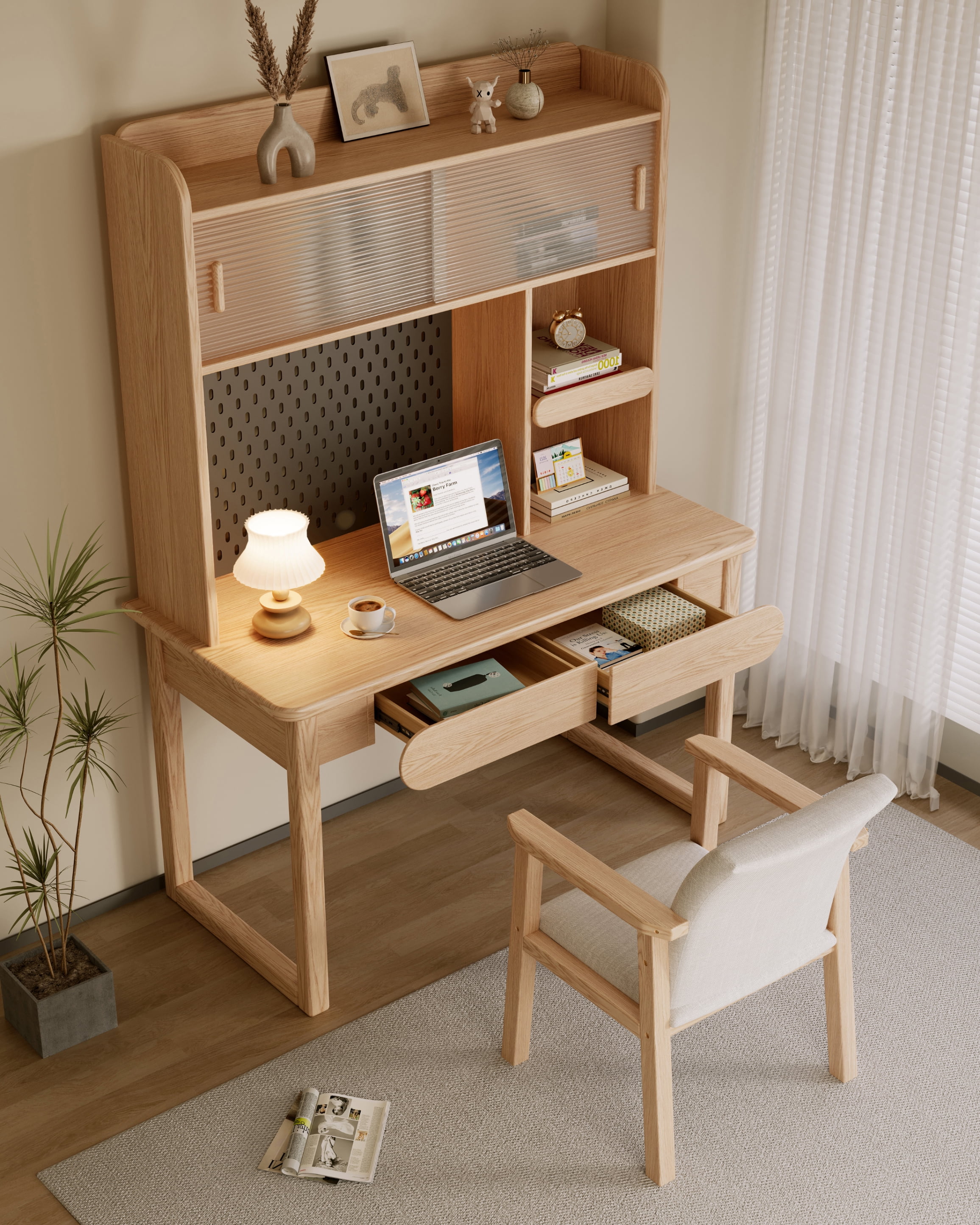 BALANBO Dokovic Home Office Computer Desk and Chair Set with Hutch ...