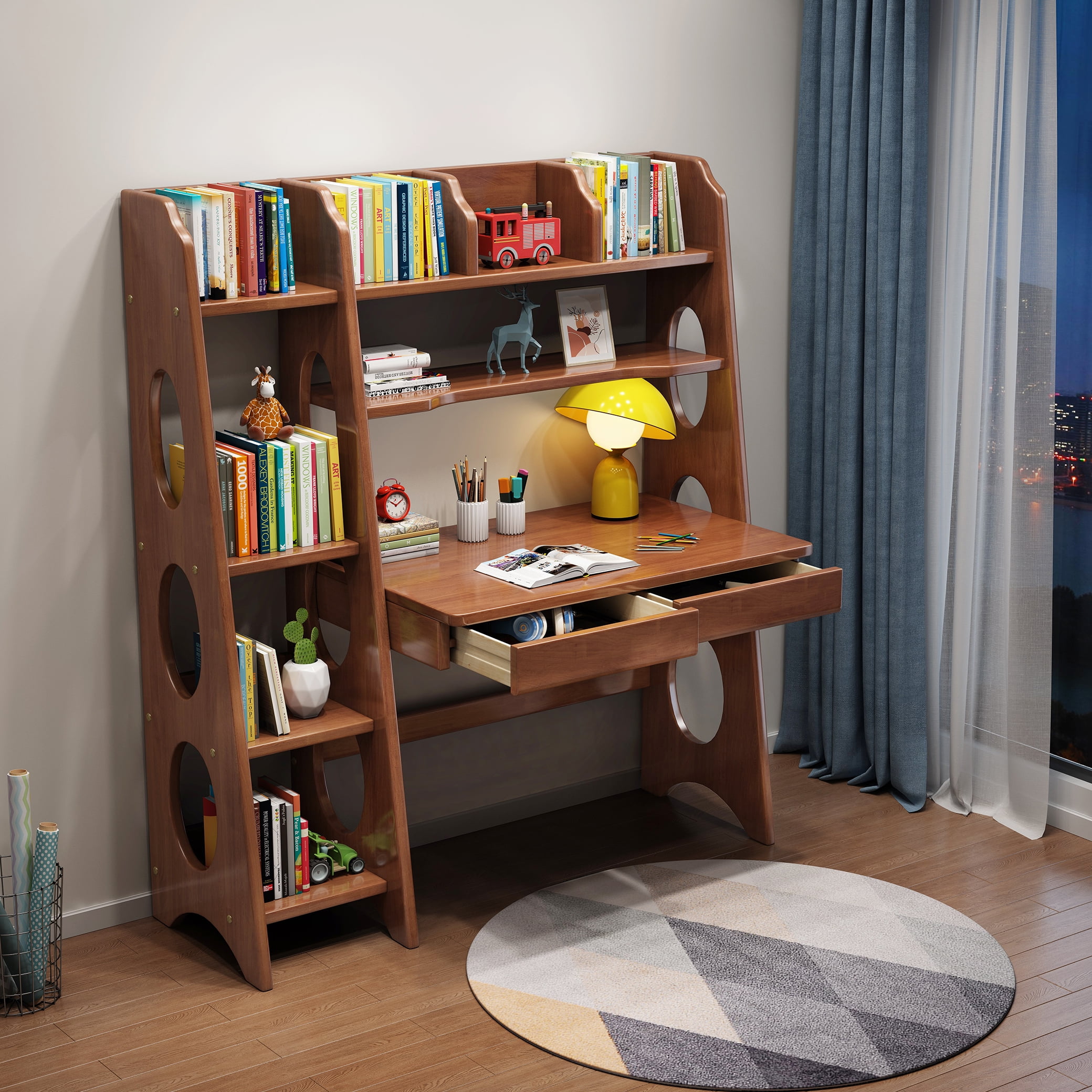 BALANBO Kids Desk Kids Table with Drawers and Bookshelf Wooden Kids ...