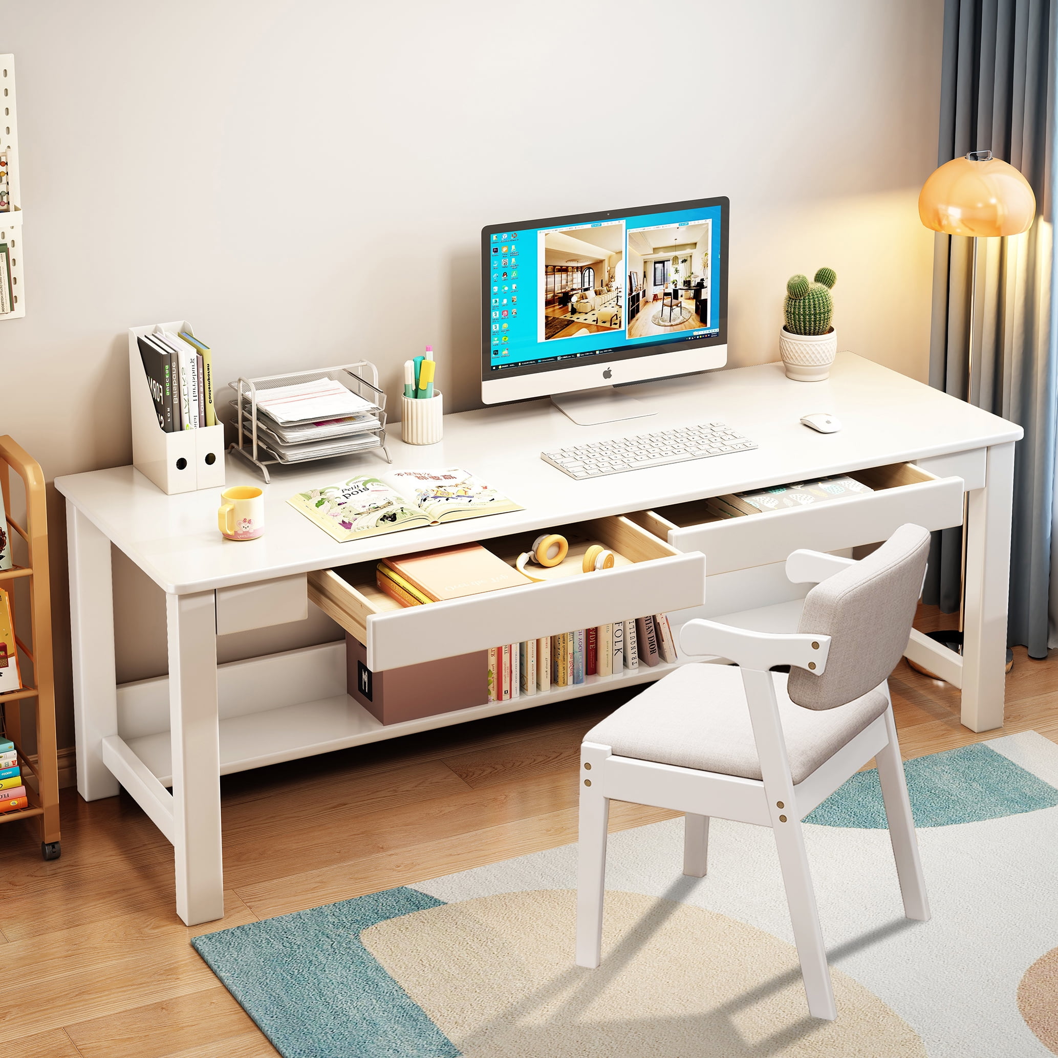 BALANBO Kids Study Desk with Chair, Wooden Study Table, Writing Desk ...