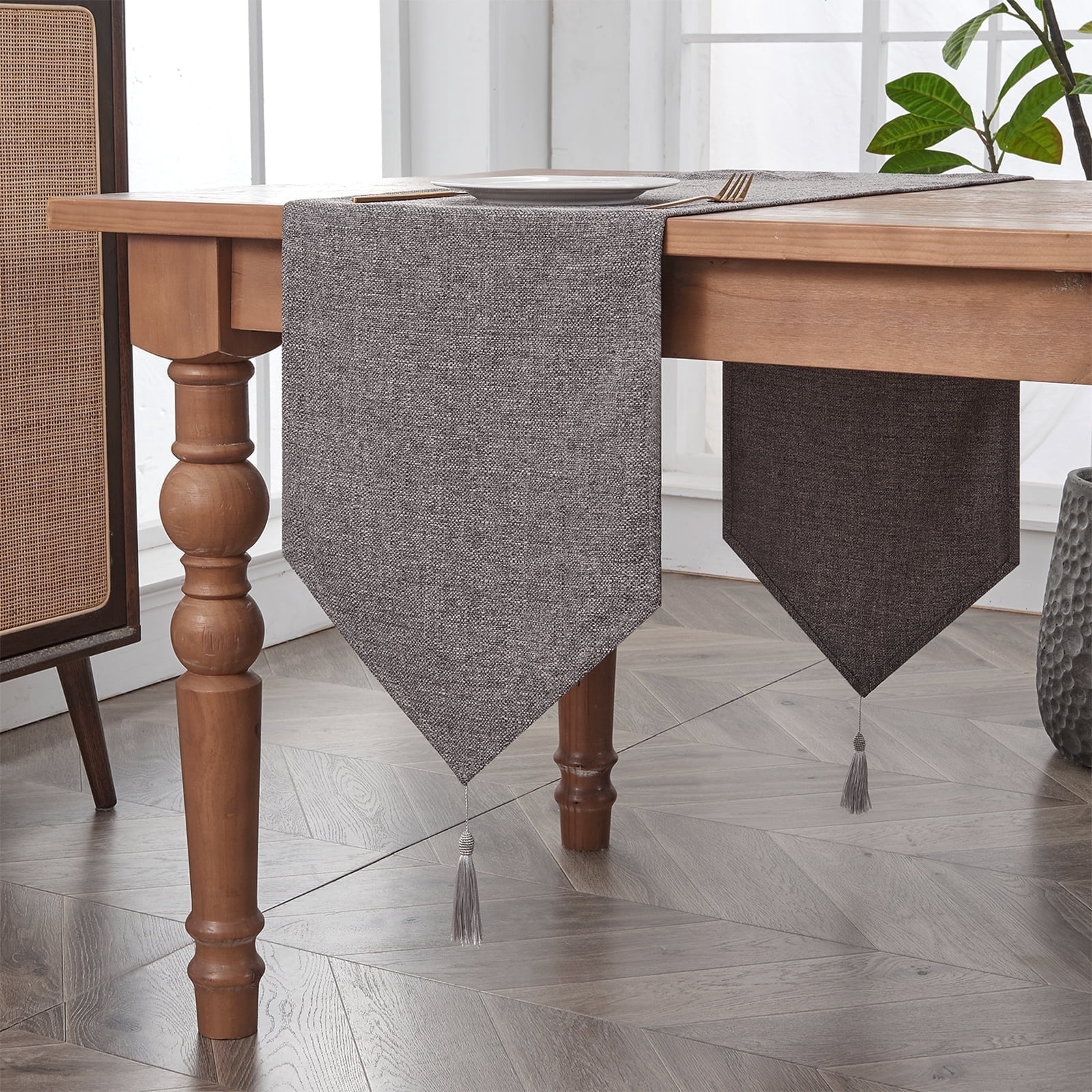 BALCONY & FALCON Faux Linen Table Runner with Tassels, Waterproof Table ...