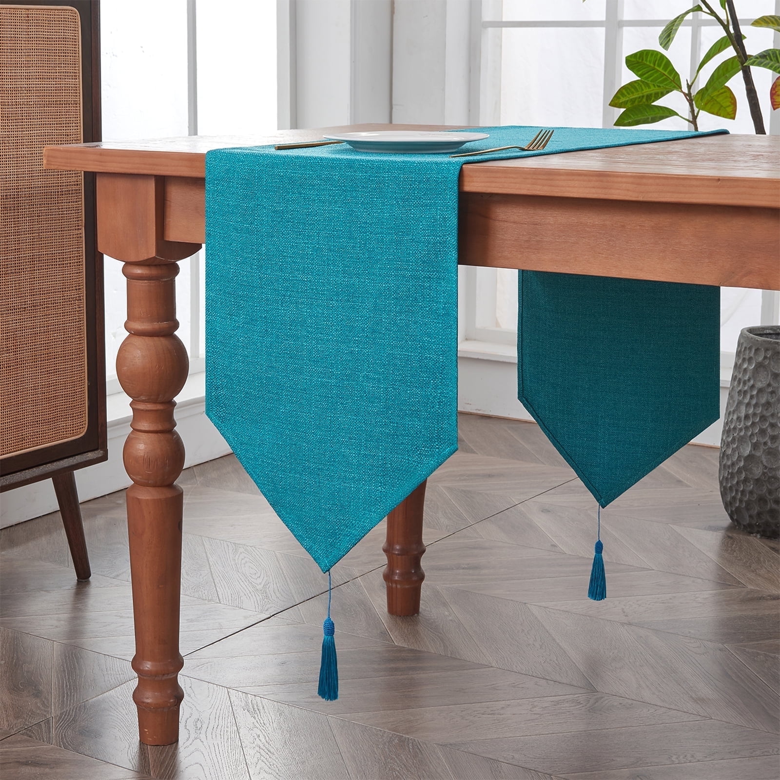 BALCONY & FALCON Faux Linen Dining Table Runner with Tassels Waterproof ...