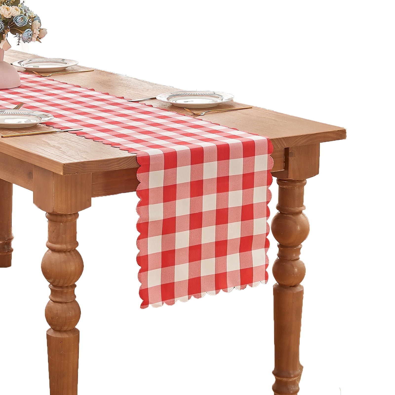 BALCONY & FALCON Red Gingham Table Runner, Yarn Dyed Checkered Dining ...