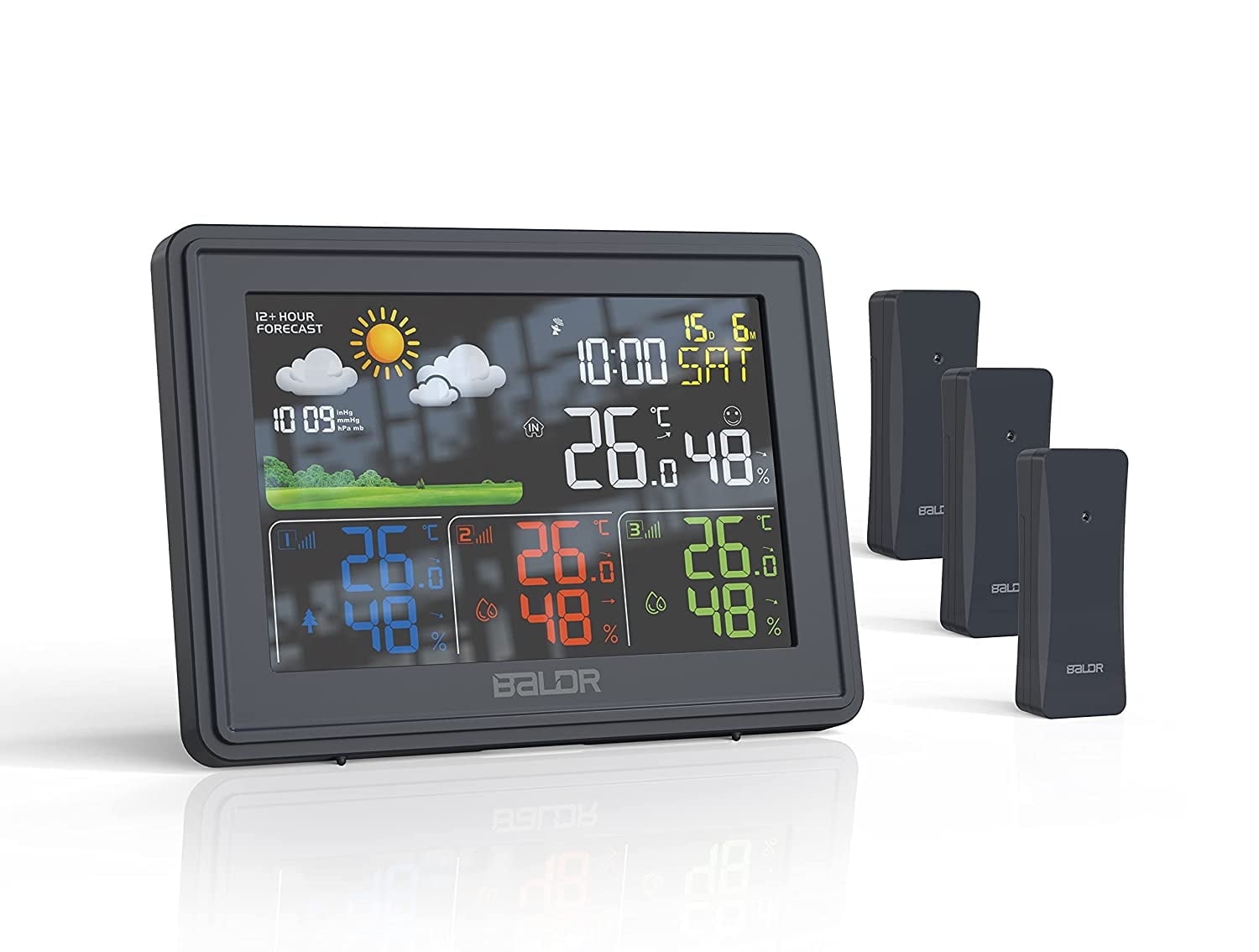 Baldr Weather Station with Indoor Outdoor Thermometer, 3 Wireless ...