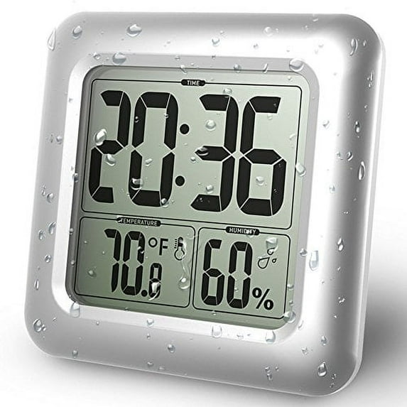 BALDR LCD Bath & Shower Clock, Waterproof Bathroom Clock, Wall Mounted ...