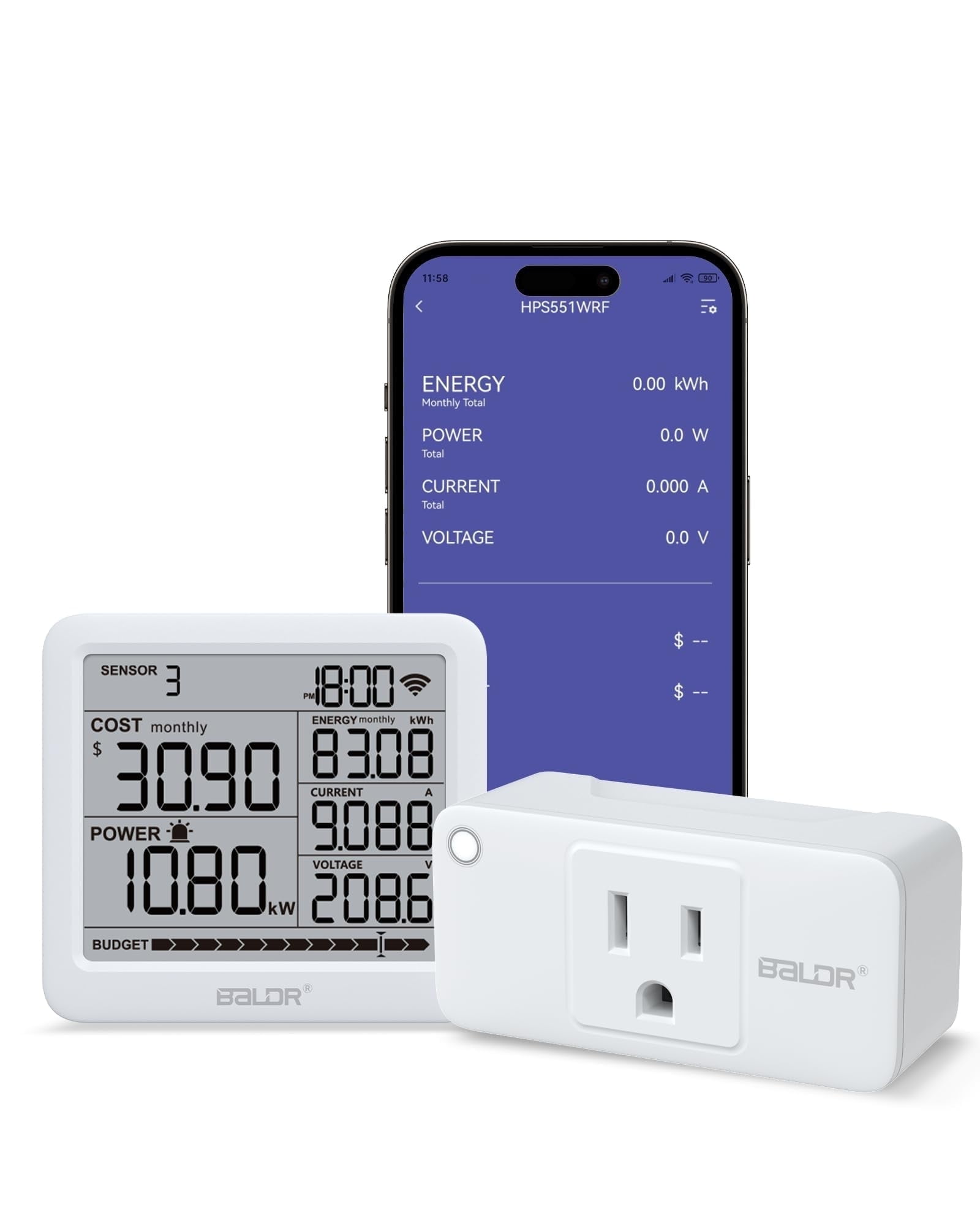 BALDR Wi-Fi Power Meter Hub with Energy Monitoring Smart Plug for ...