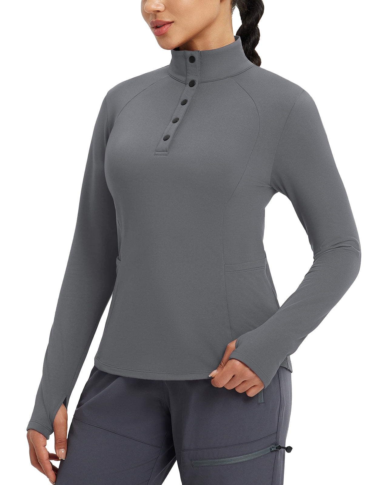 BALEAF Women's Fleece Lined Quarter Button Thermal Pullovers Long ...