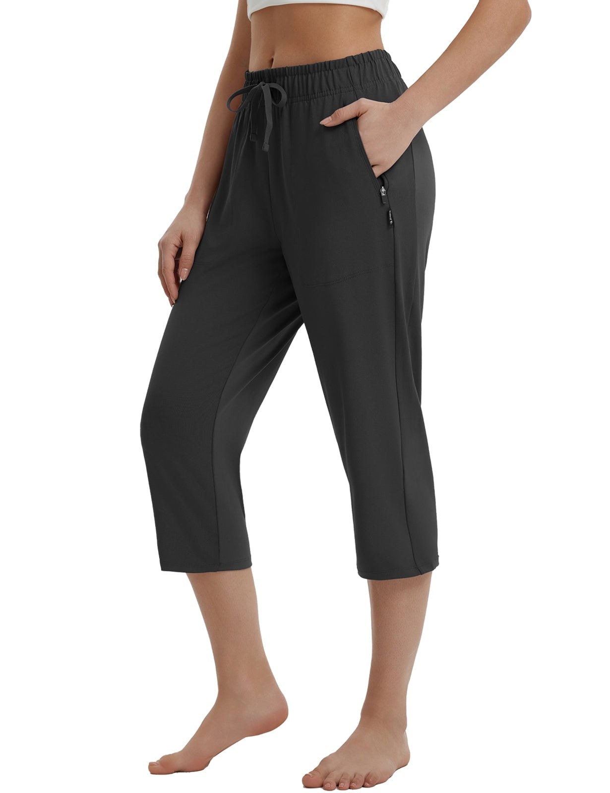 BALEAF Womens Yoga Capri Pants with Zipper Pockets Summer Drawstring ...