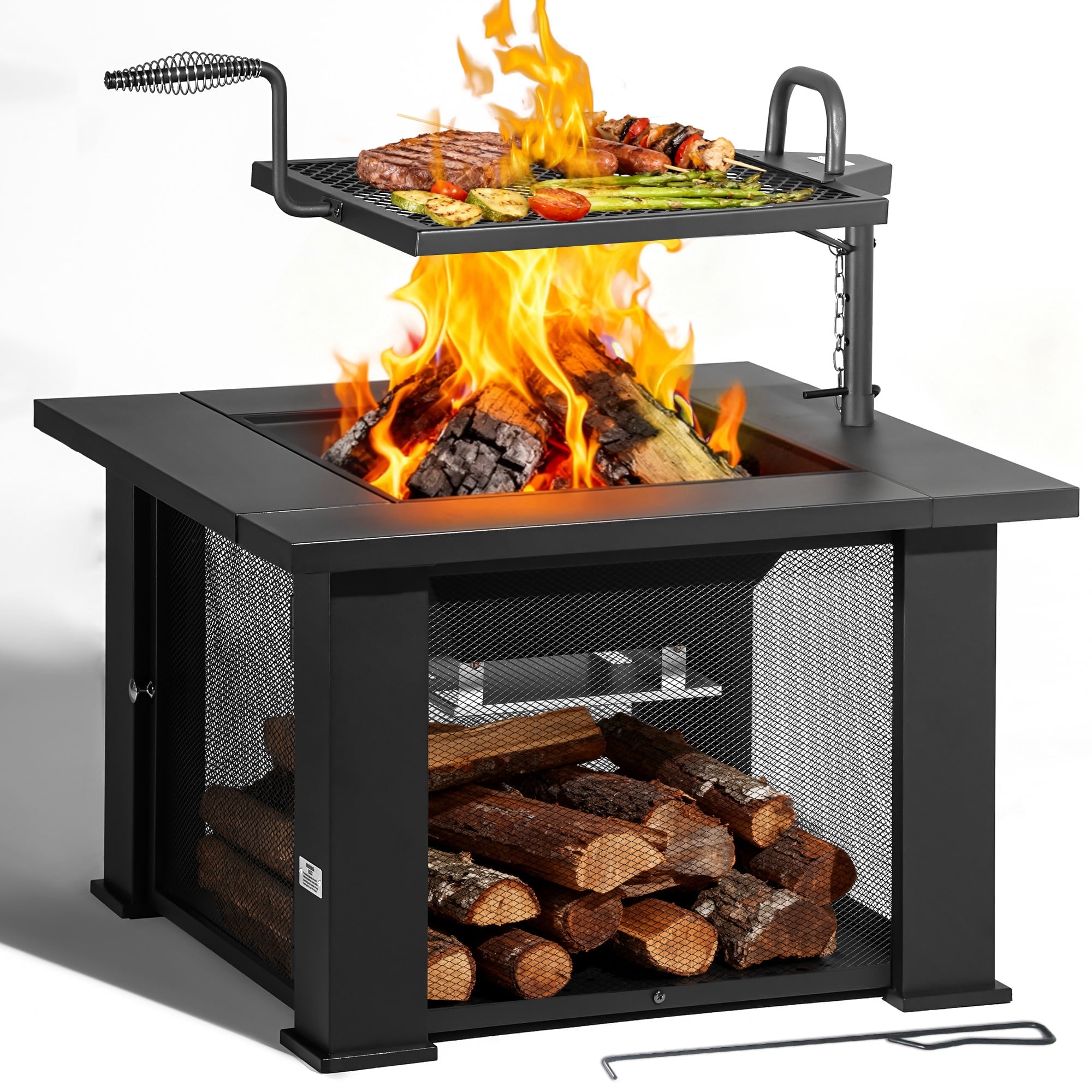 BALI OUTDOORS 3 in 1 Square Fire Pit with Grill, 31 inch Wood Burning ...
