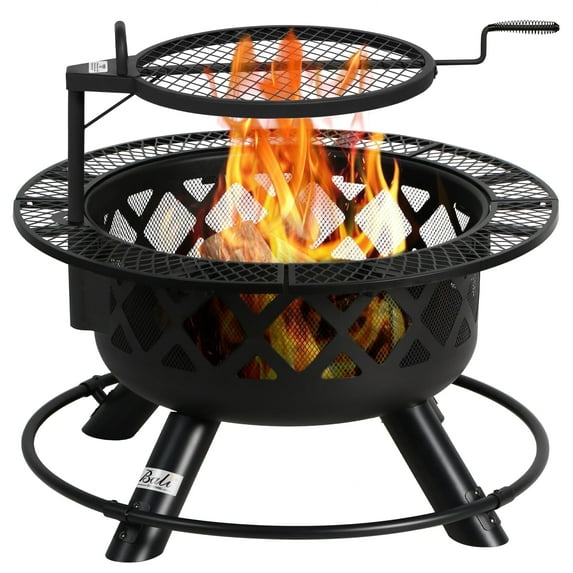 BALI OUTDOORS 32 inch Fire Pit with Poker, Wood Burning Fire Pit Patio ...