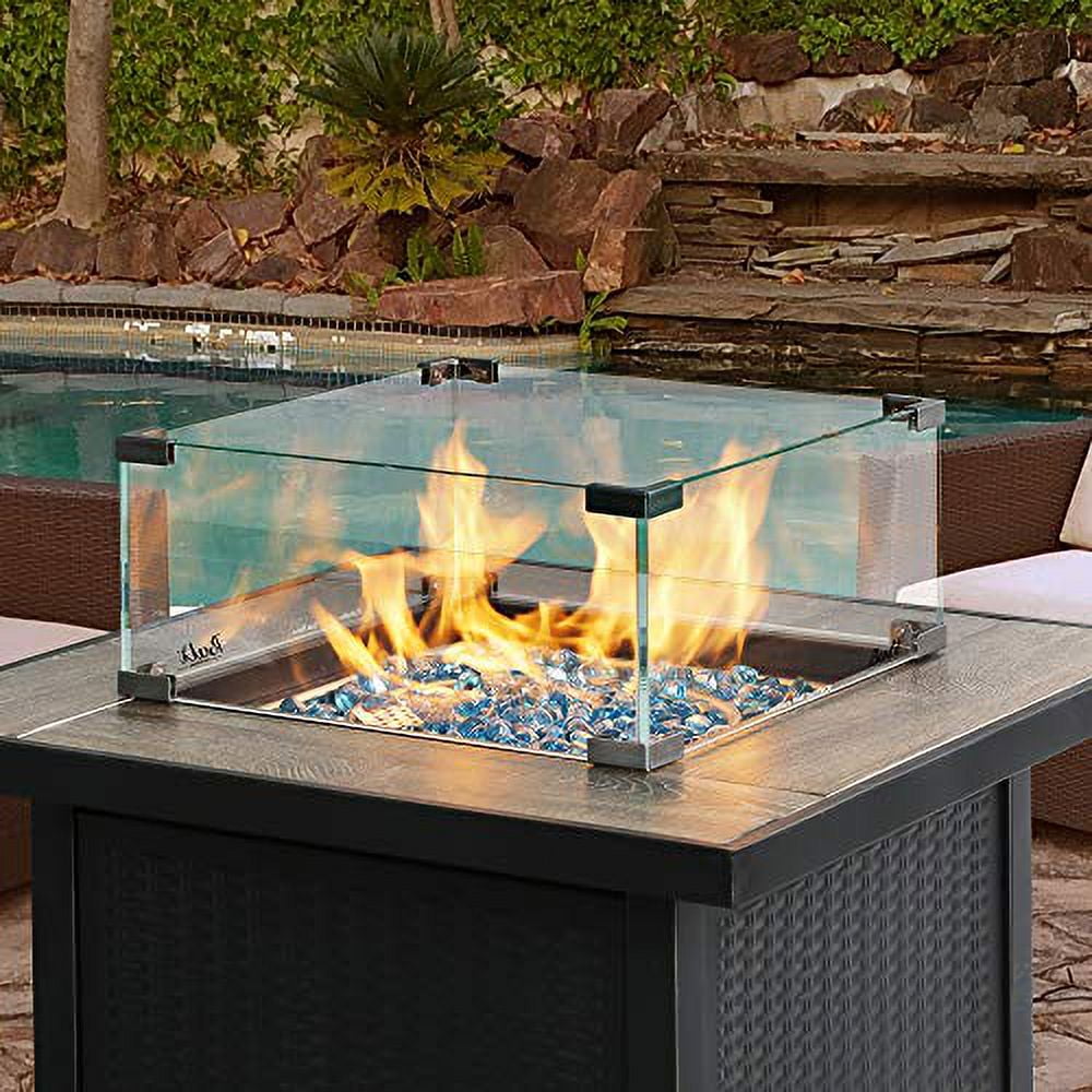 BALI OUTDOORS Square Fire Pit Glass Wind Guard, Clear Tempered Wind ...