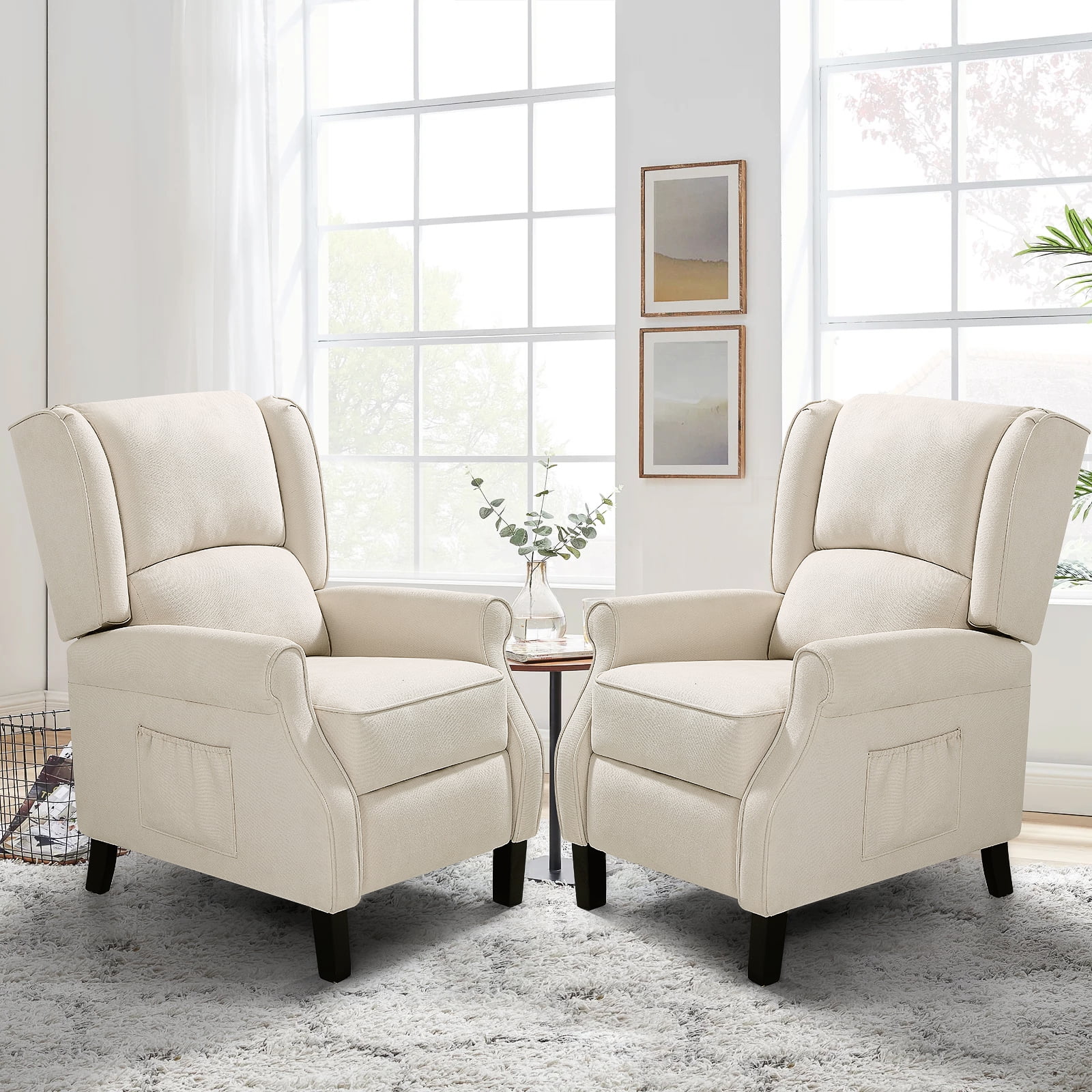 BALICHUN 2 Wingback Recliner Chairs, Massage and Heated for Living Room ...