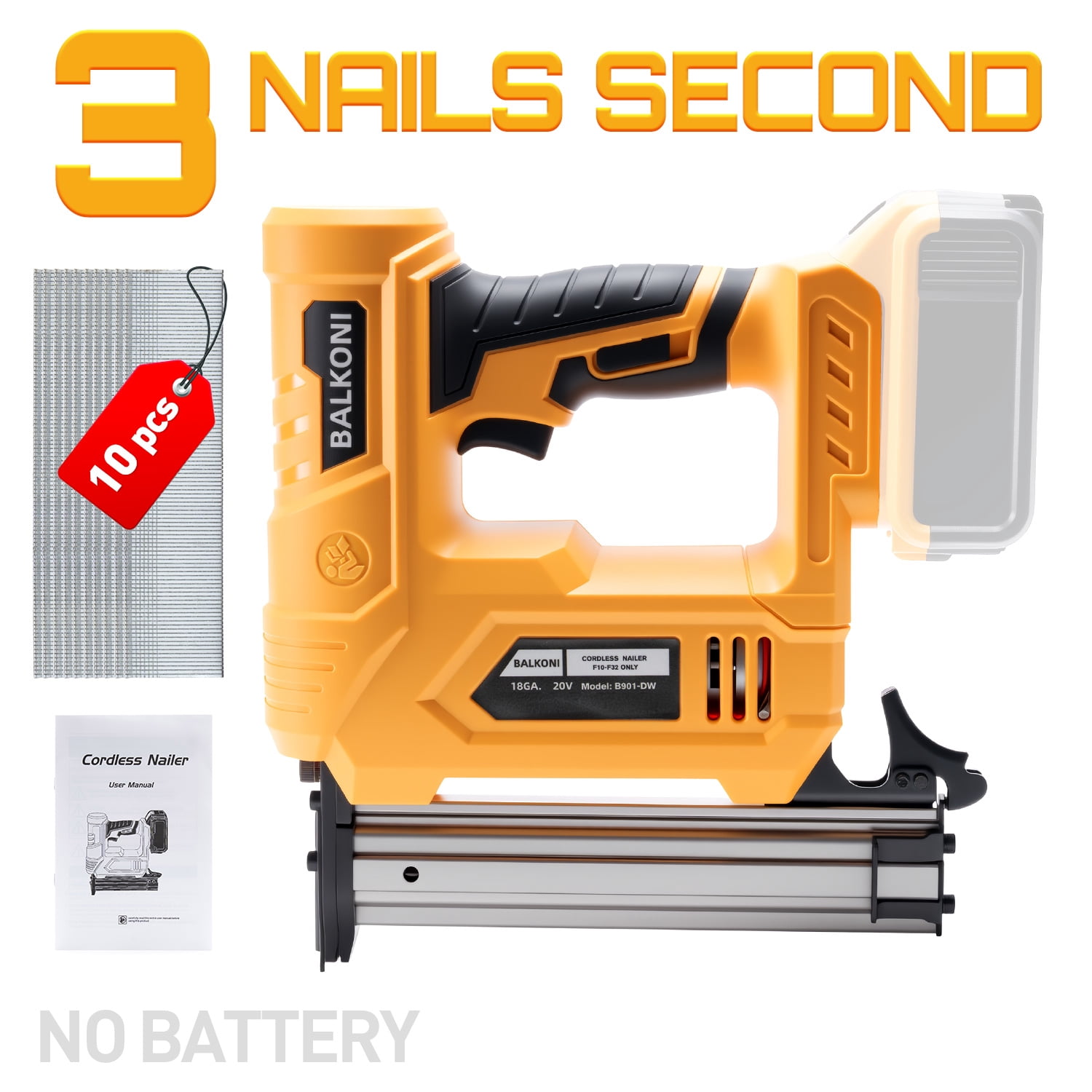 BALKONI 18 Gauge Cordless Finish Nail Gun ,F10-F32 MAX, Compatible with ...