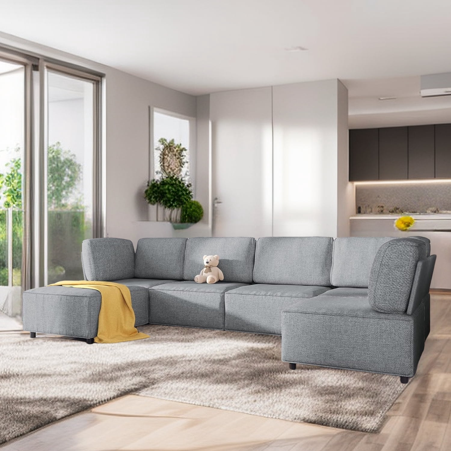 "BALUS Modern 120""W 6-Seat Convertible U-Shaped Sectional Sofa for ...