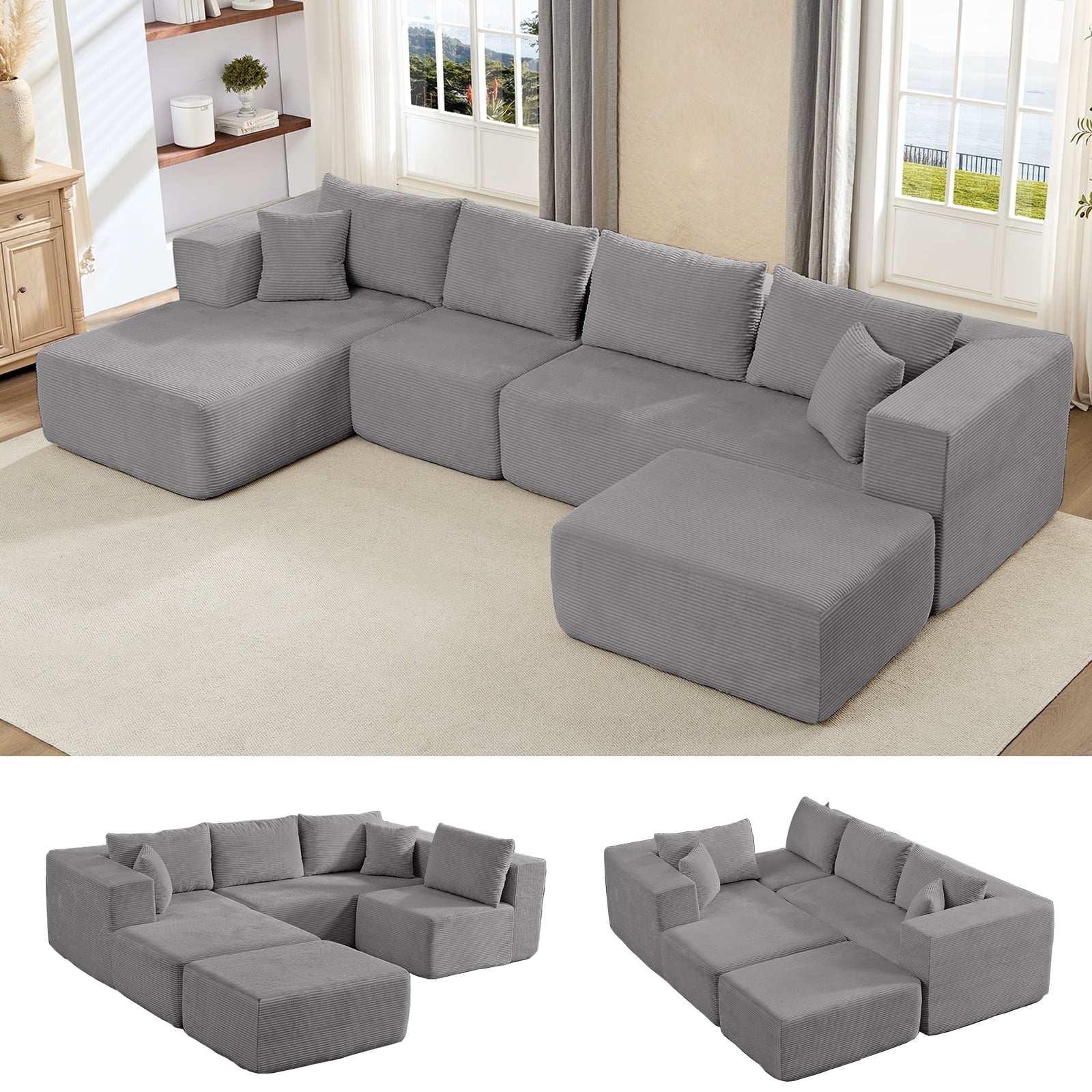 BALUS 135" Modular Cloud Sofa, 6 Seaters U Shaped Sectional Couch ...