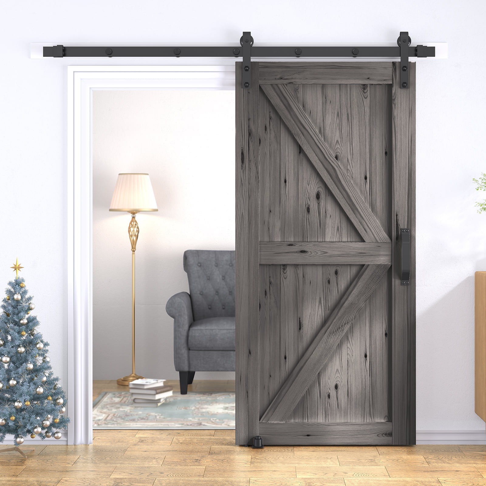 BALUS 30in x 84in Sliding Barn Door with 6.6ft Barn Door Hardware Kit ...
