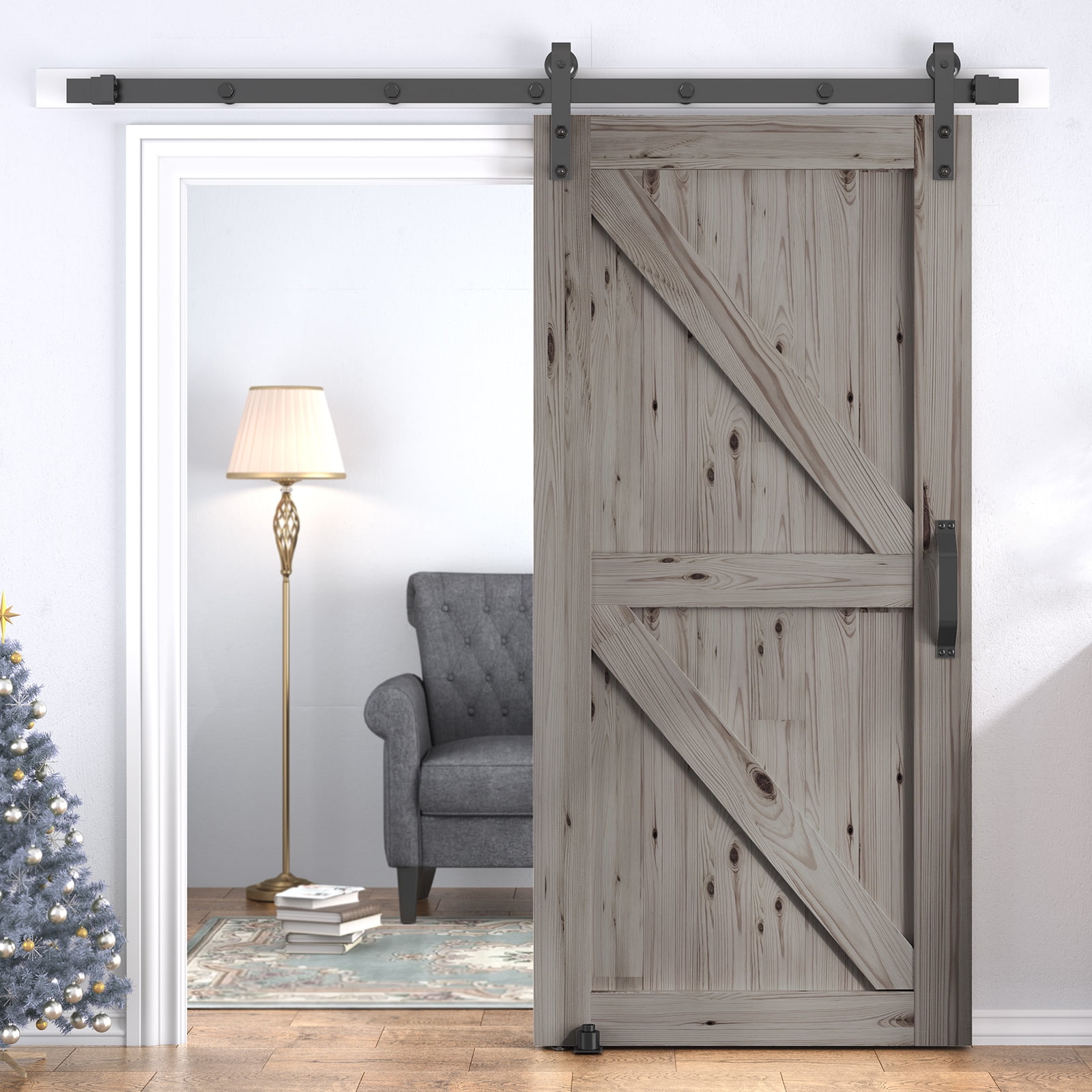BALUS 42in x 84in Sliding Barn Door with 6.6ft Barn Door Hardware Kit & Handle, Pre-Drilled ...