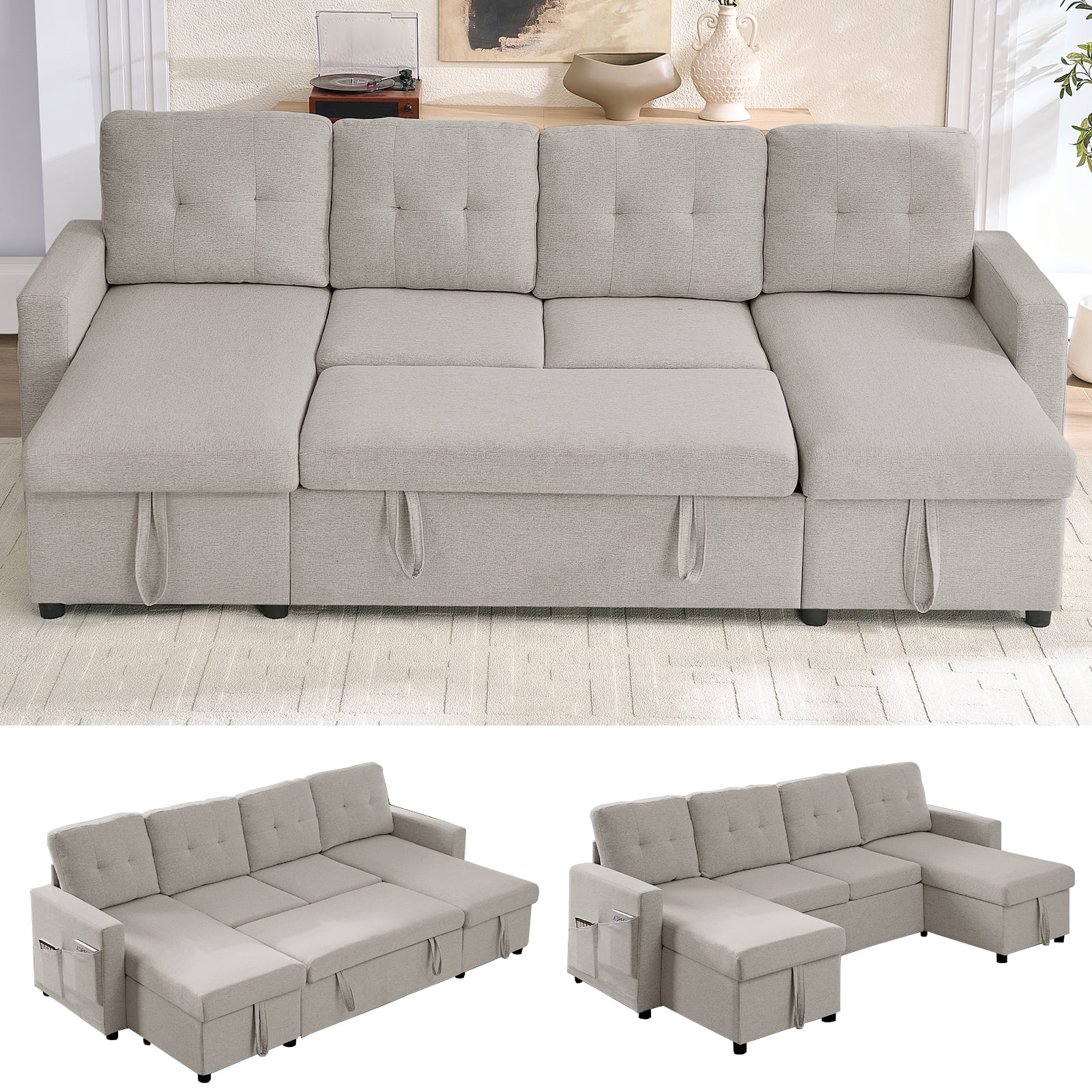 BALUS 97" Pull Out Couch Bed with Dual Storage,3 in 1 Convertible ...