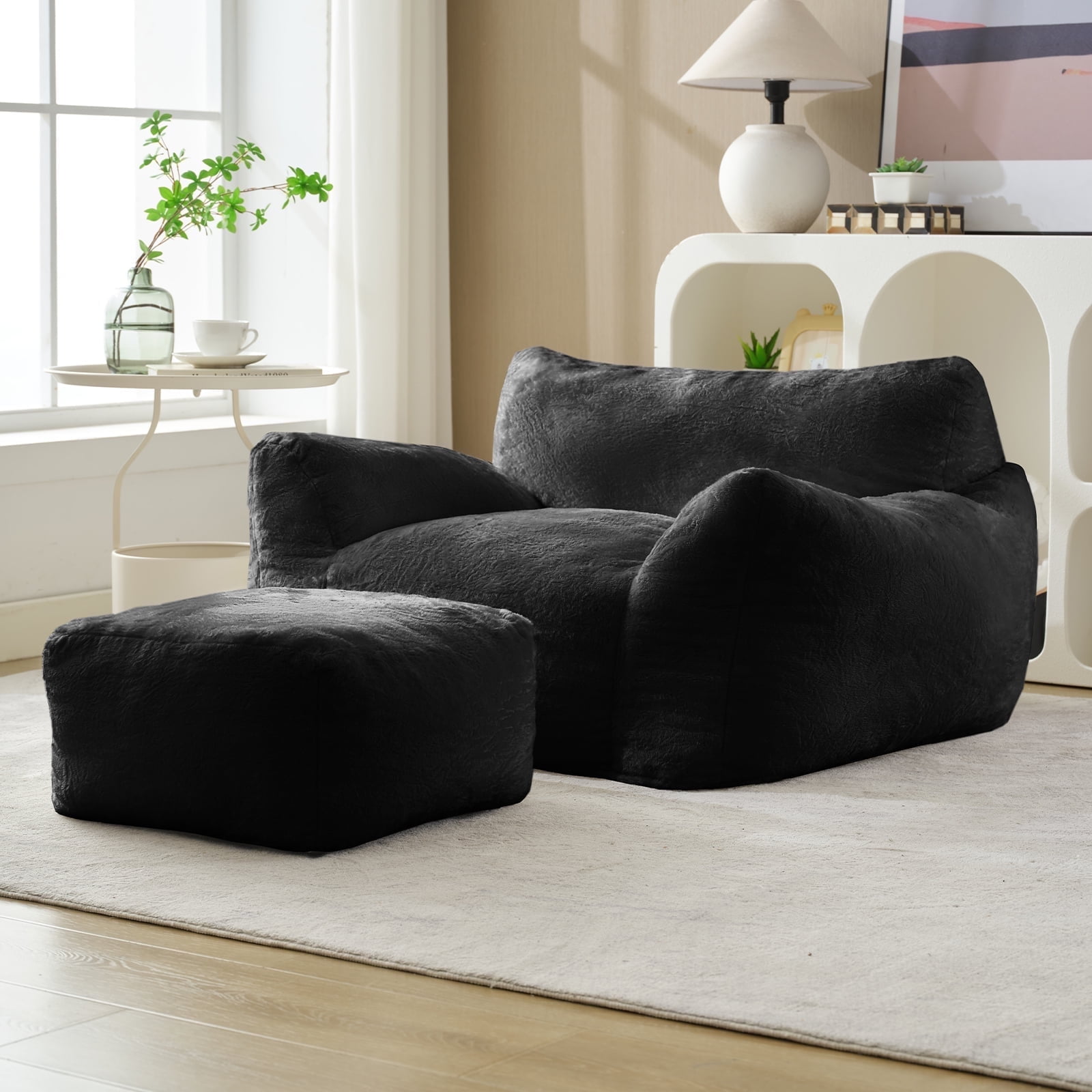 BALUS Bean Bag Chair with Ottoman and Armrests, Giant Bean Bag Chair ...