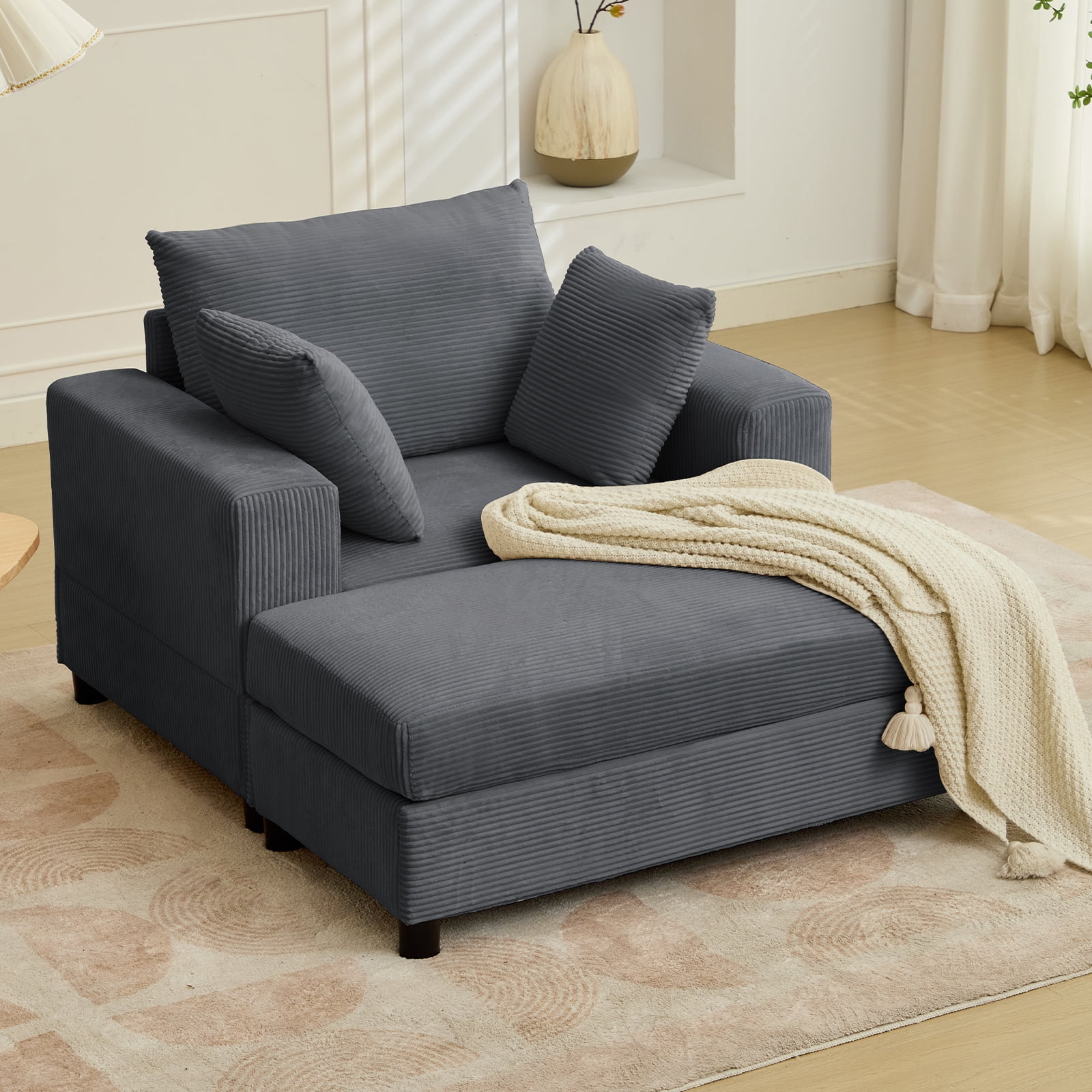 BALUS Chaise Lounge Chair Indoor with Ottoman, Oversized Corduroy ...