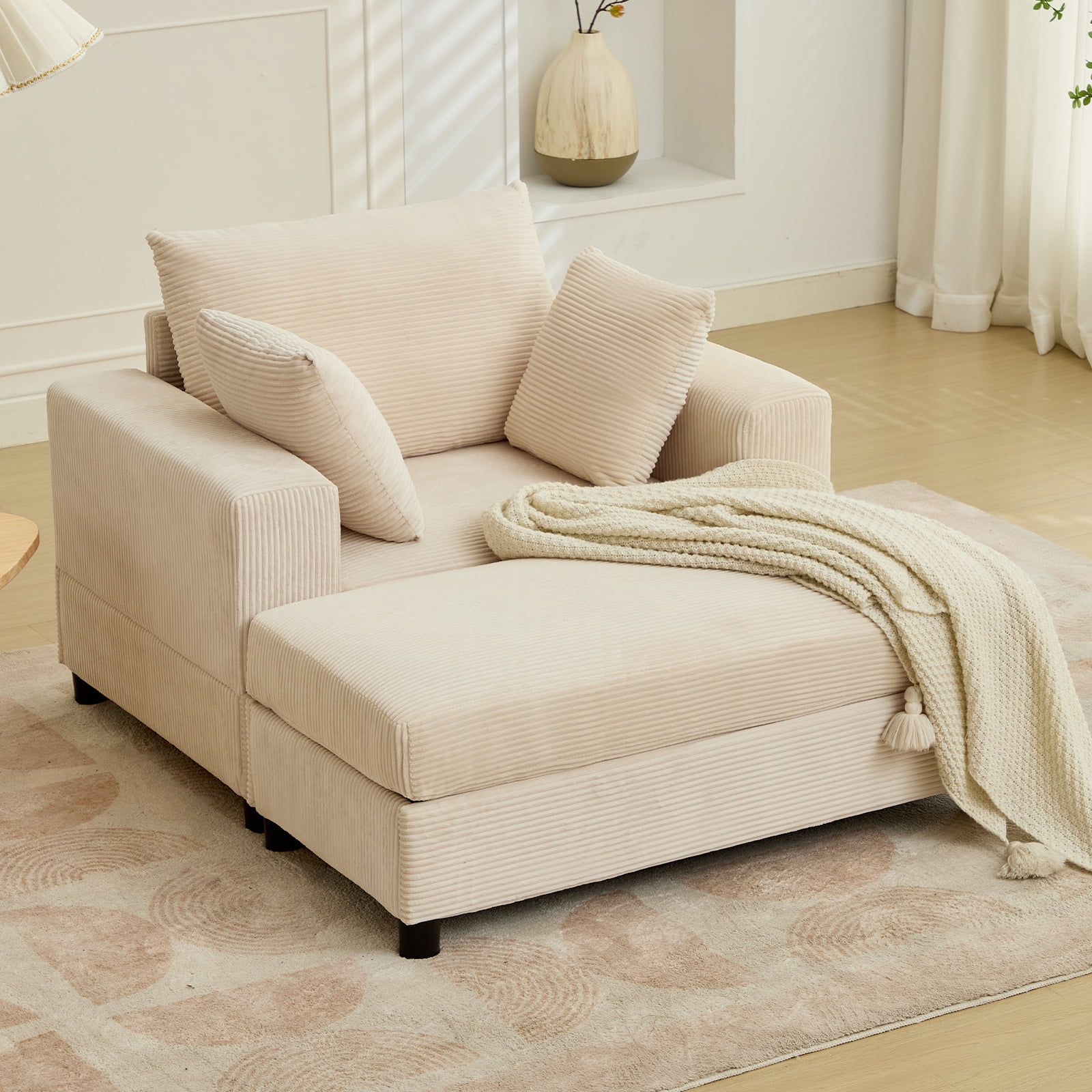 BALUS Chaise Lounge Chair Indoor with Ottoman, Oversized Corduroy ...