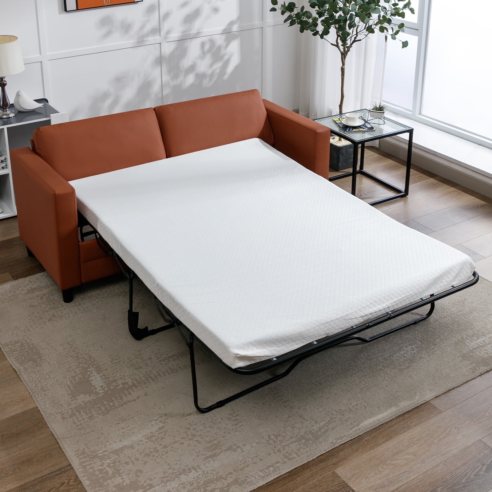 BALUS Convertible Sofa Bed, Full Size Leather Upholstery Sleeper Sofa ...