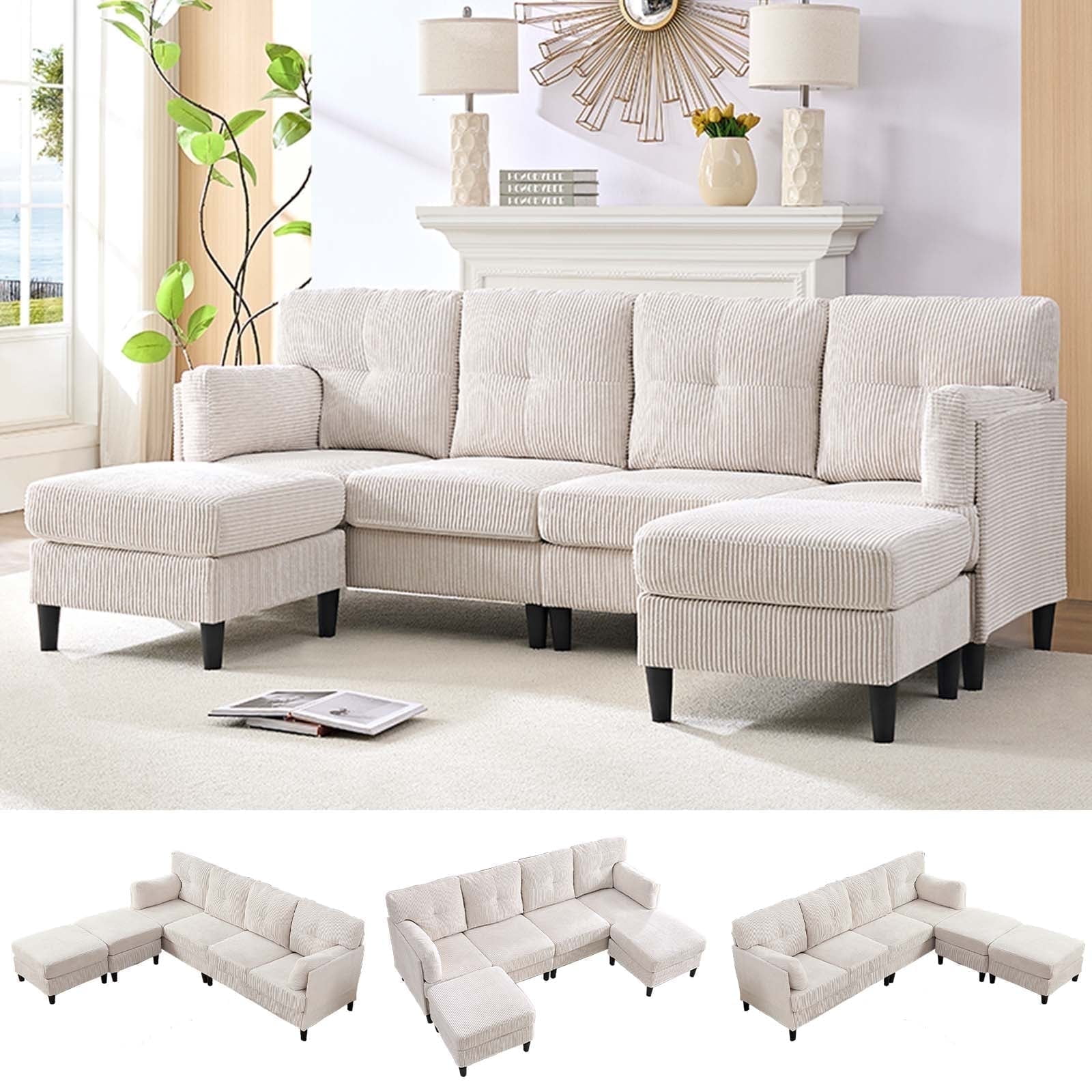 BALUS Convertible U/L Shape Sectional Sofa with Moveable Ottoman ...