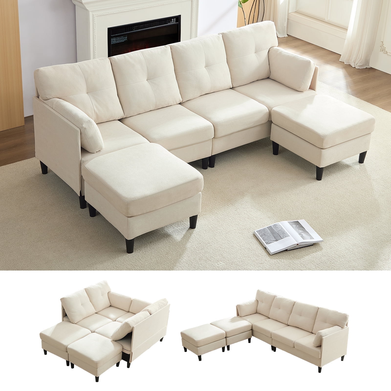 BALUS 87" Convertible U Shape Sectional Sofa with 2 Moveable Ottomans ...