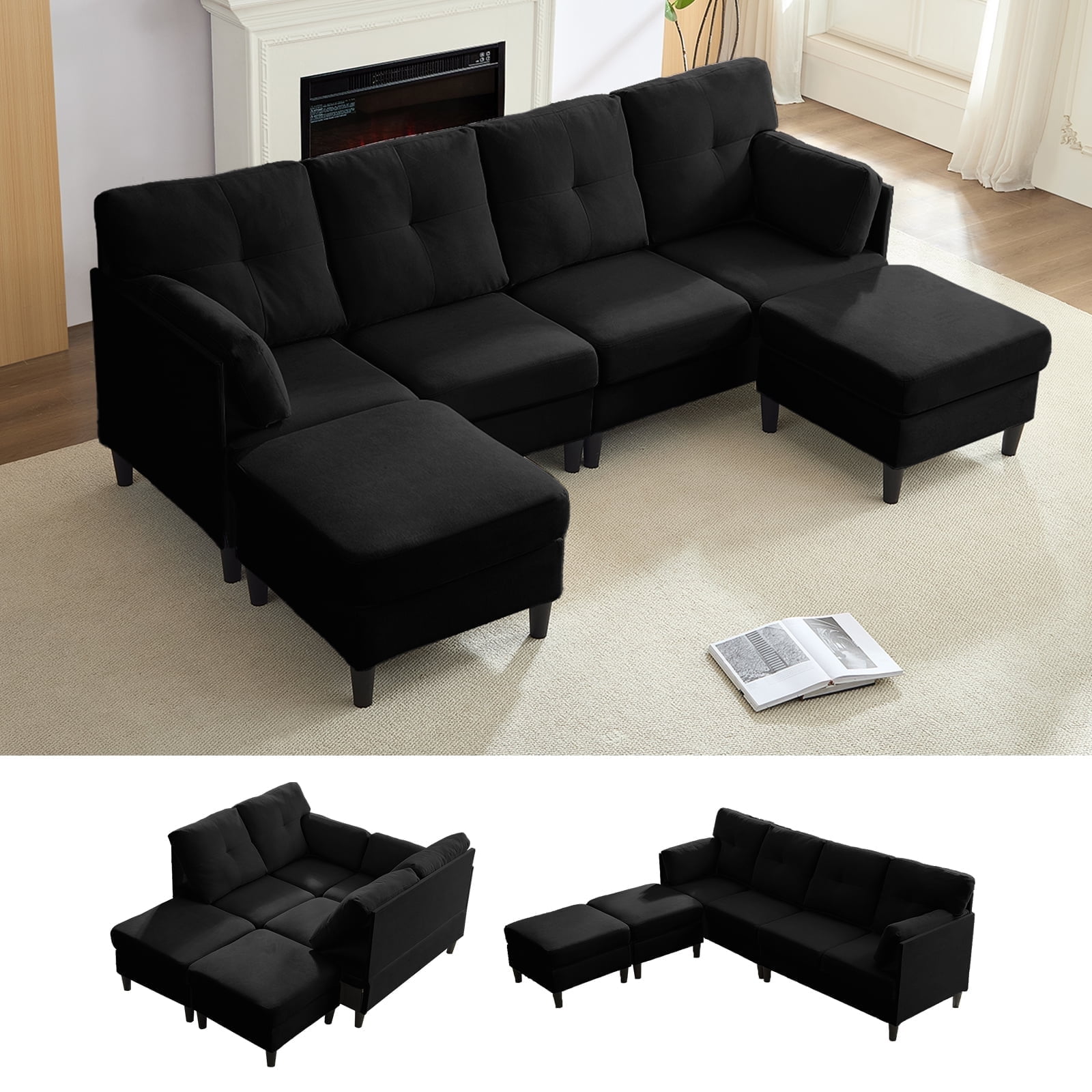 BALUS Convertible U/L Shape Sectional Sofa with Moveable Ottoman, 4 ...