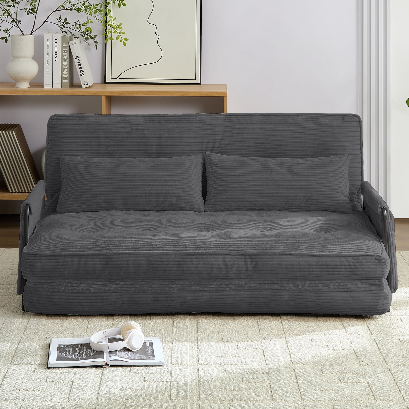 BALUS Futon Sofa Bed, 4-in-1 Corduroy Floor Couch Bed with Folding ...